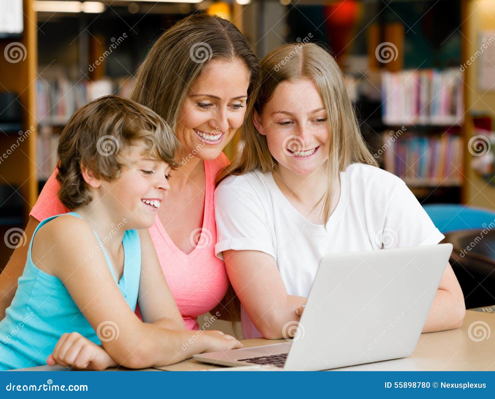 Mother with Kids in Library Stock Photo - Image of learn, knowledge ...