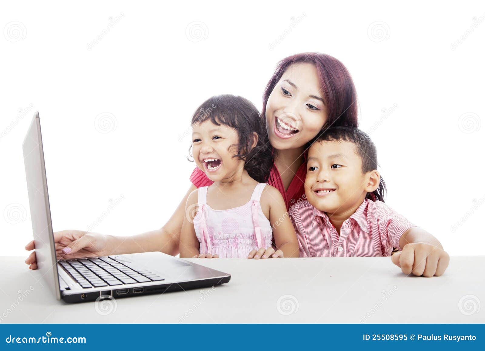 Mother and Kids Using Computer Stock Image - Image of learn, joyful ...