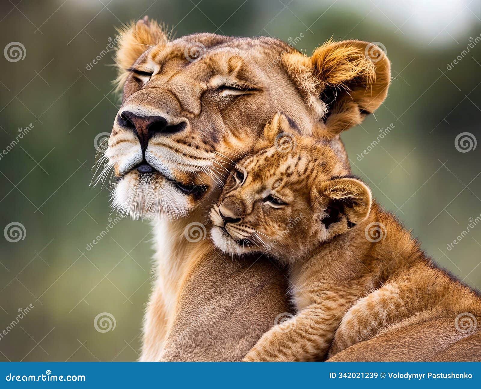 A Mother Lion and Her Cub are Cuddling Together Stock Image - Image of ...