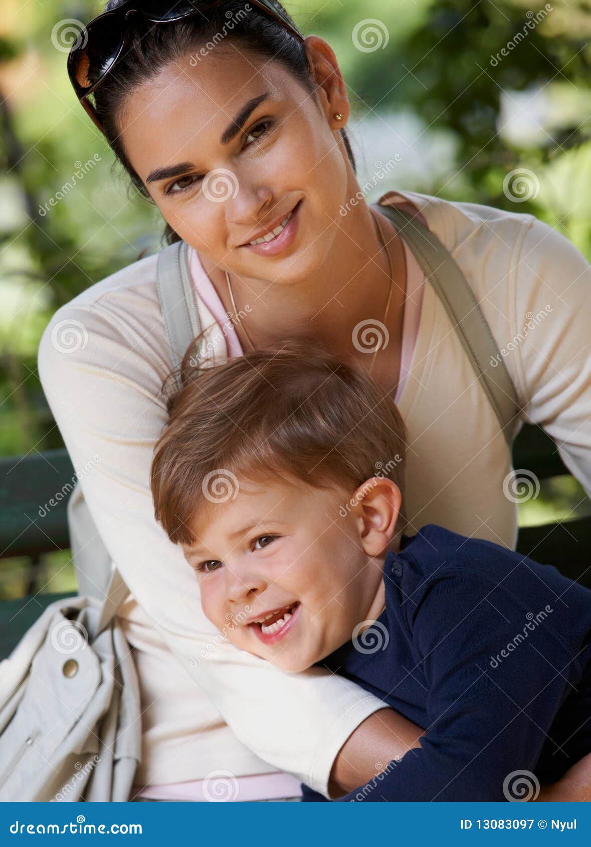 Mother and Little Boy Cuddling in Park Stock Image - Image of little ...