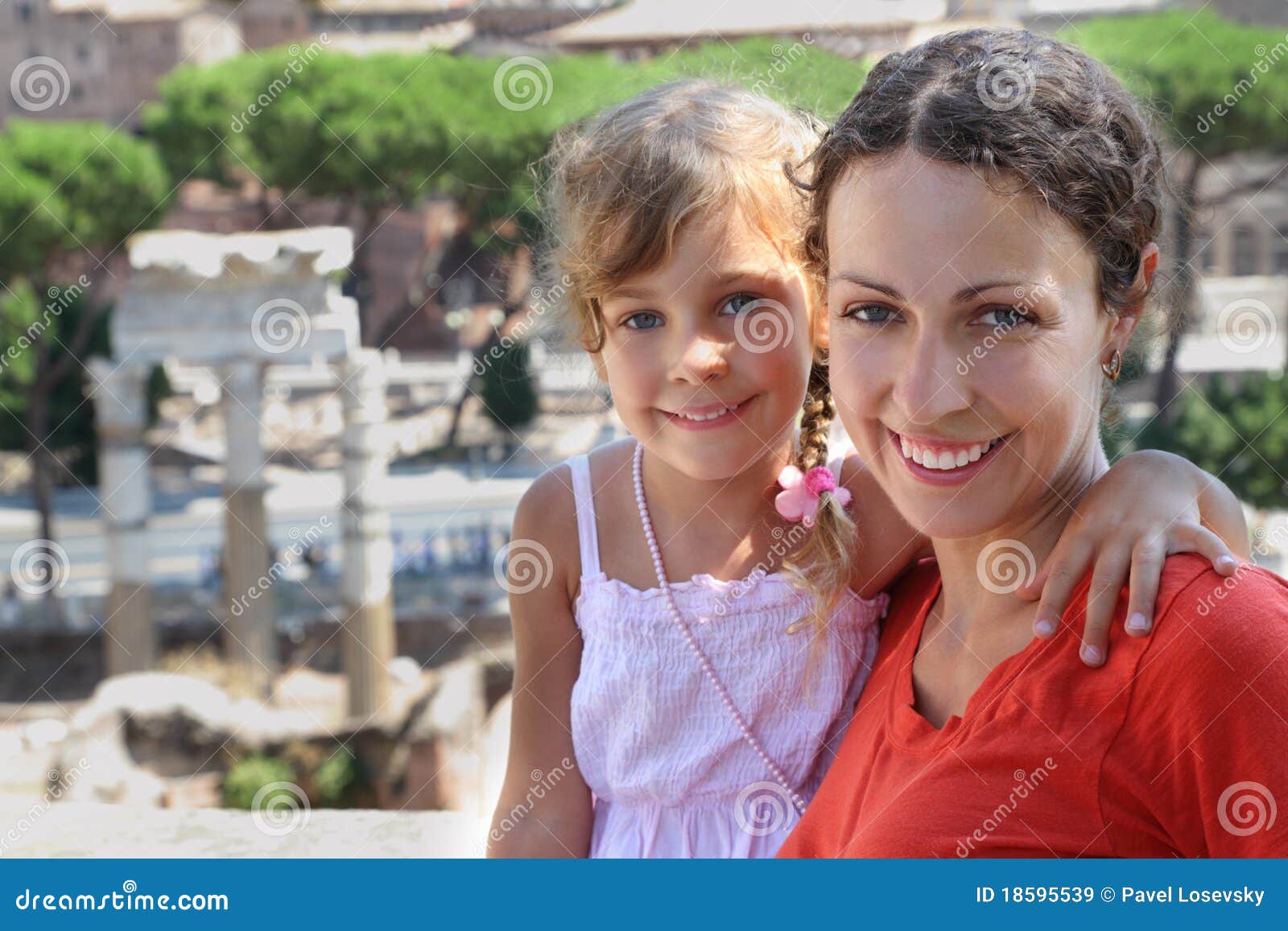 Mother and Little Daughter, Ancient Ruins in Rome Stock Image - Image ...