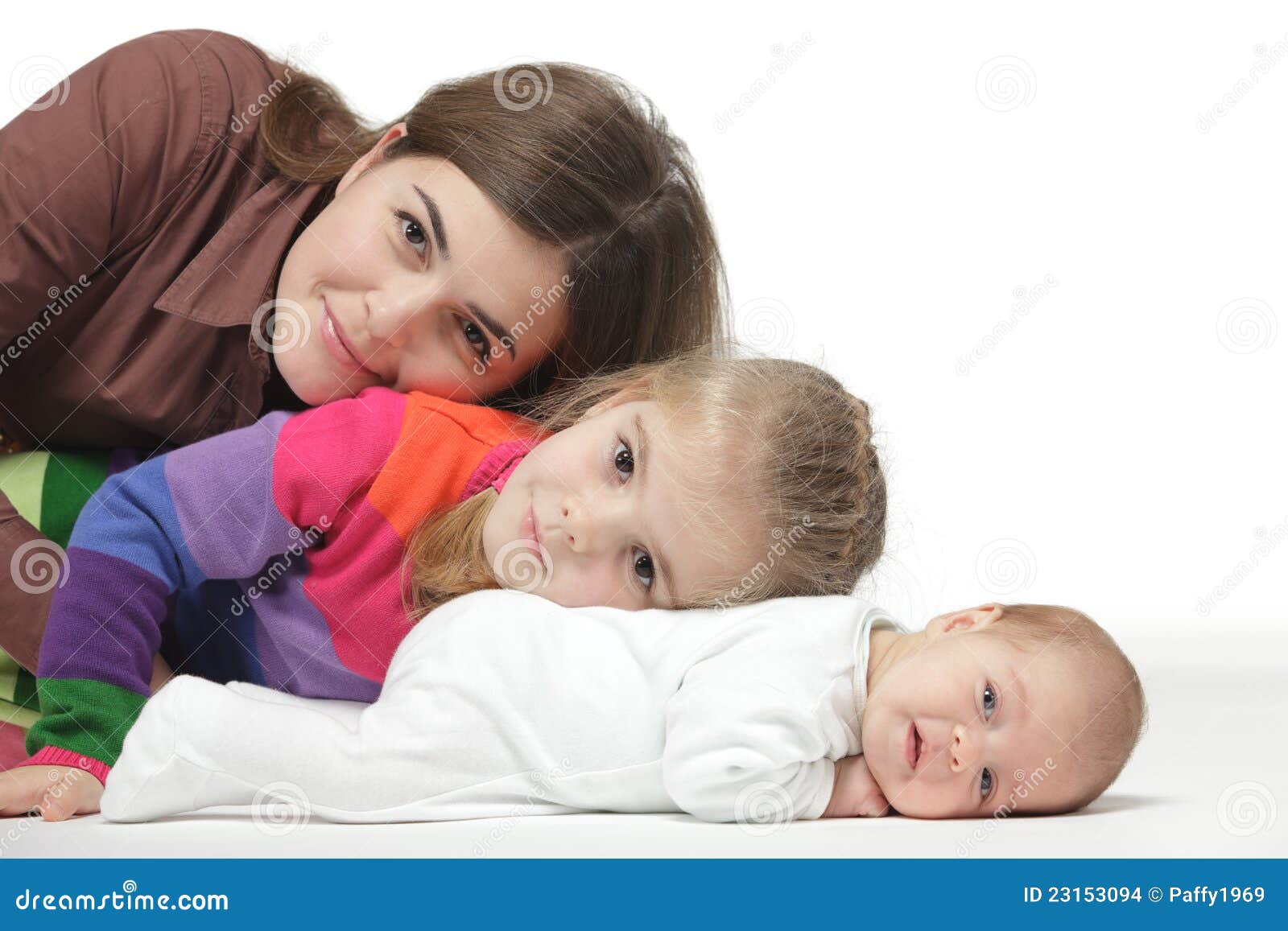 Mother Lying on the Floor with Her Kids Stock Photo - Image of closeup ...