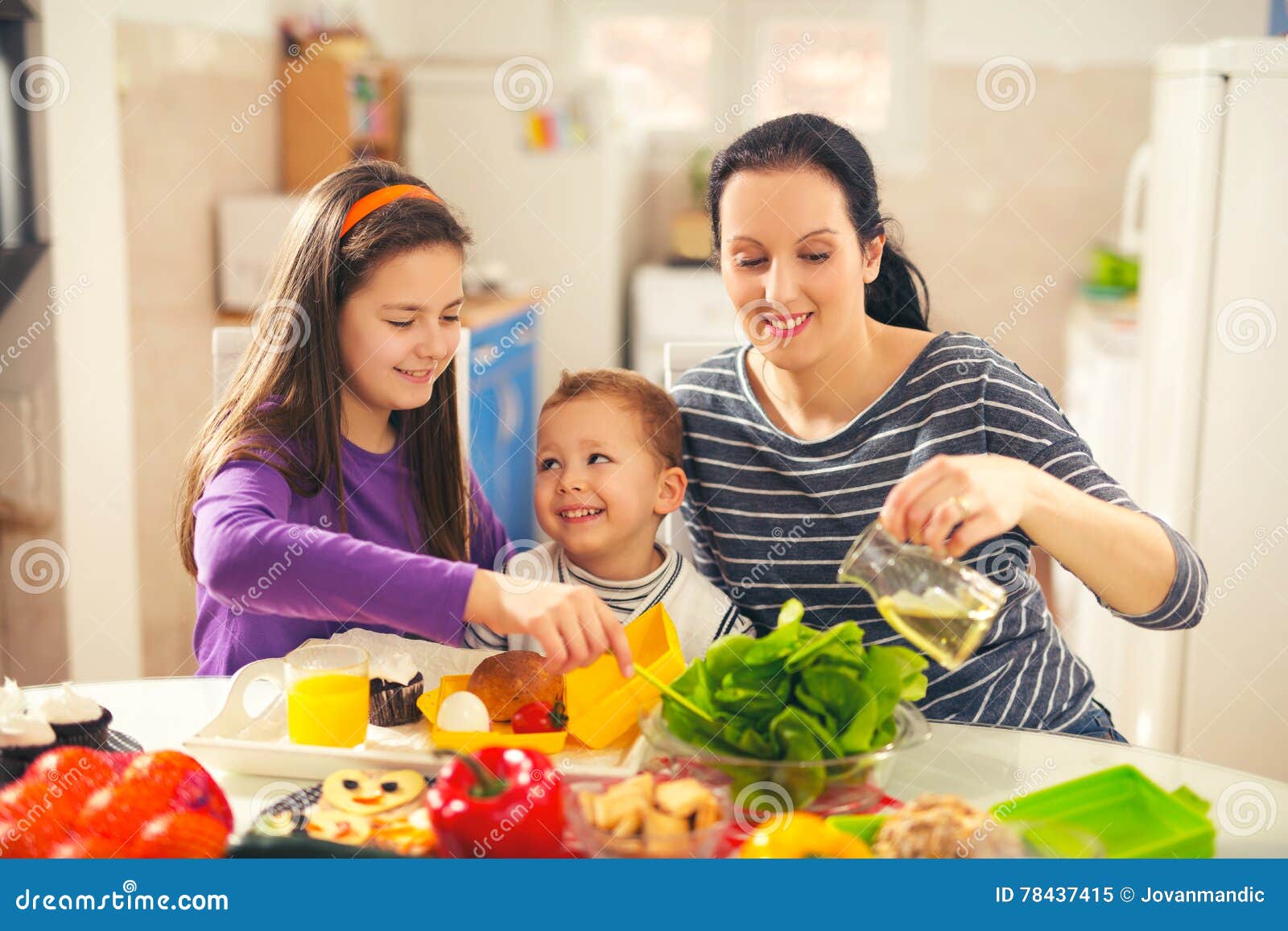 Mother Making Breakfast for Her Children Stock Image - Image of healthy ...