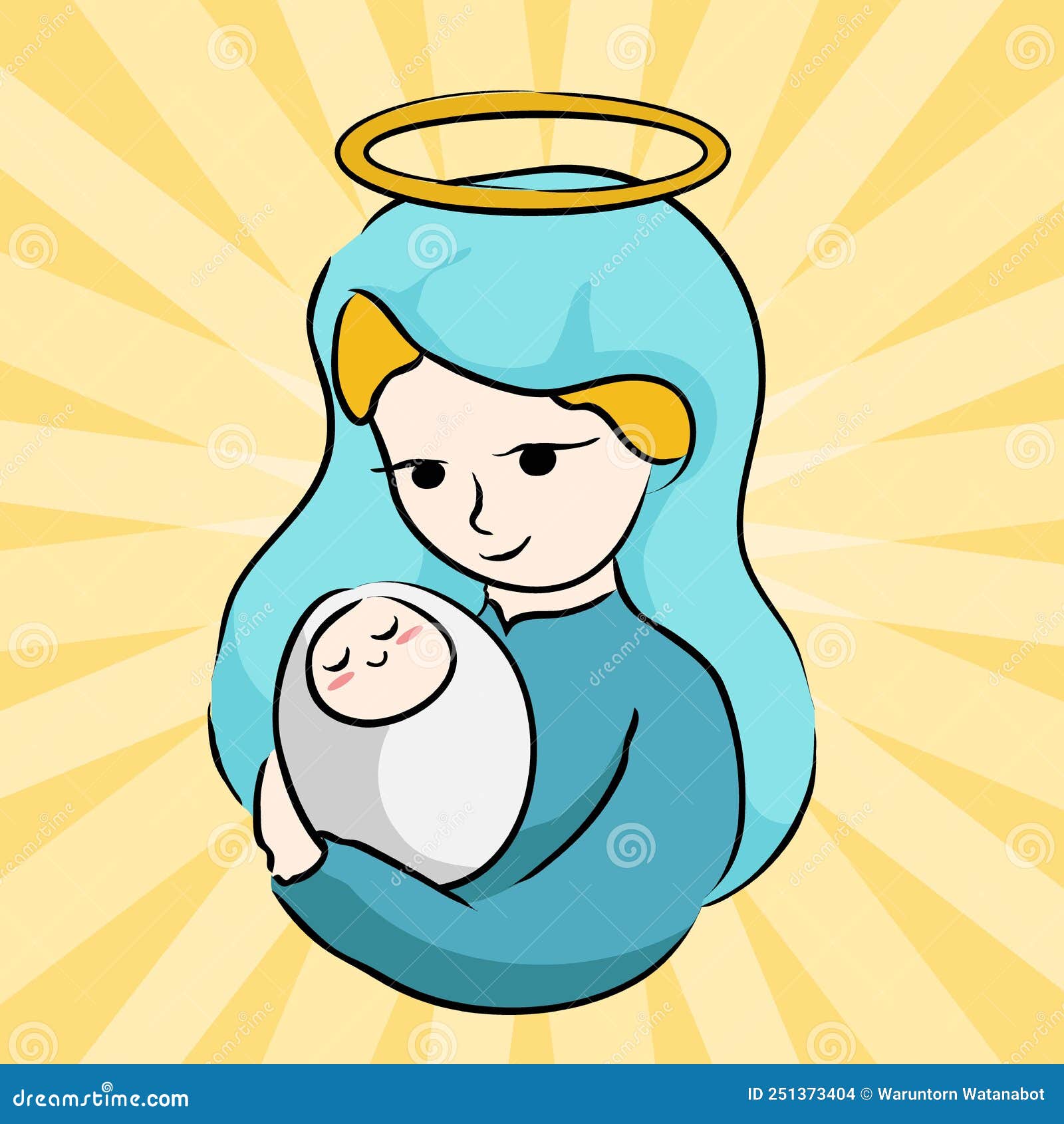 Mother Mary Assumption Of Mary Cute Cartoon Vector Illustration ...