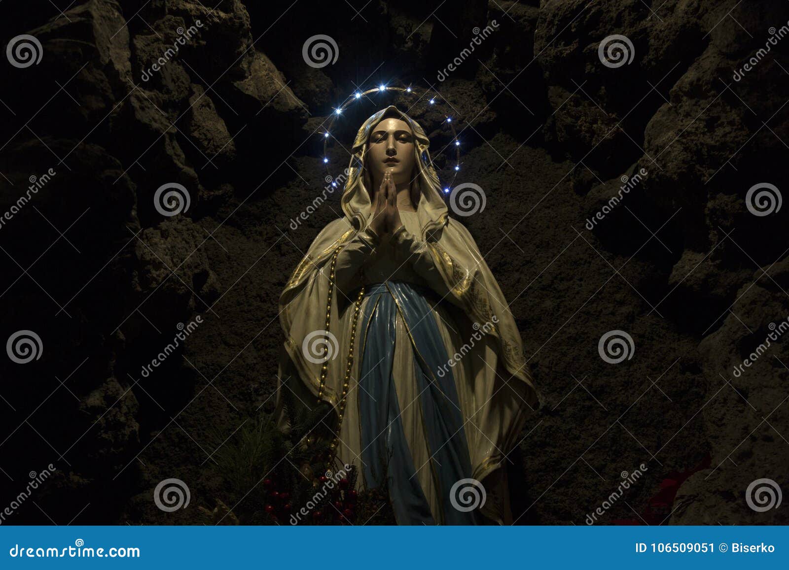 Mother Mary in the cave stock image. Image of religion - 106509051