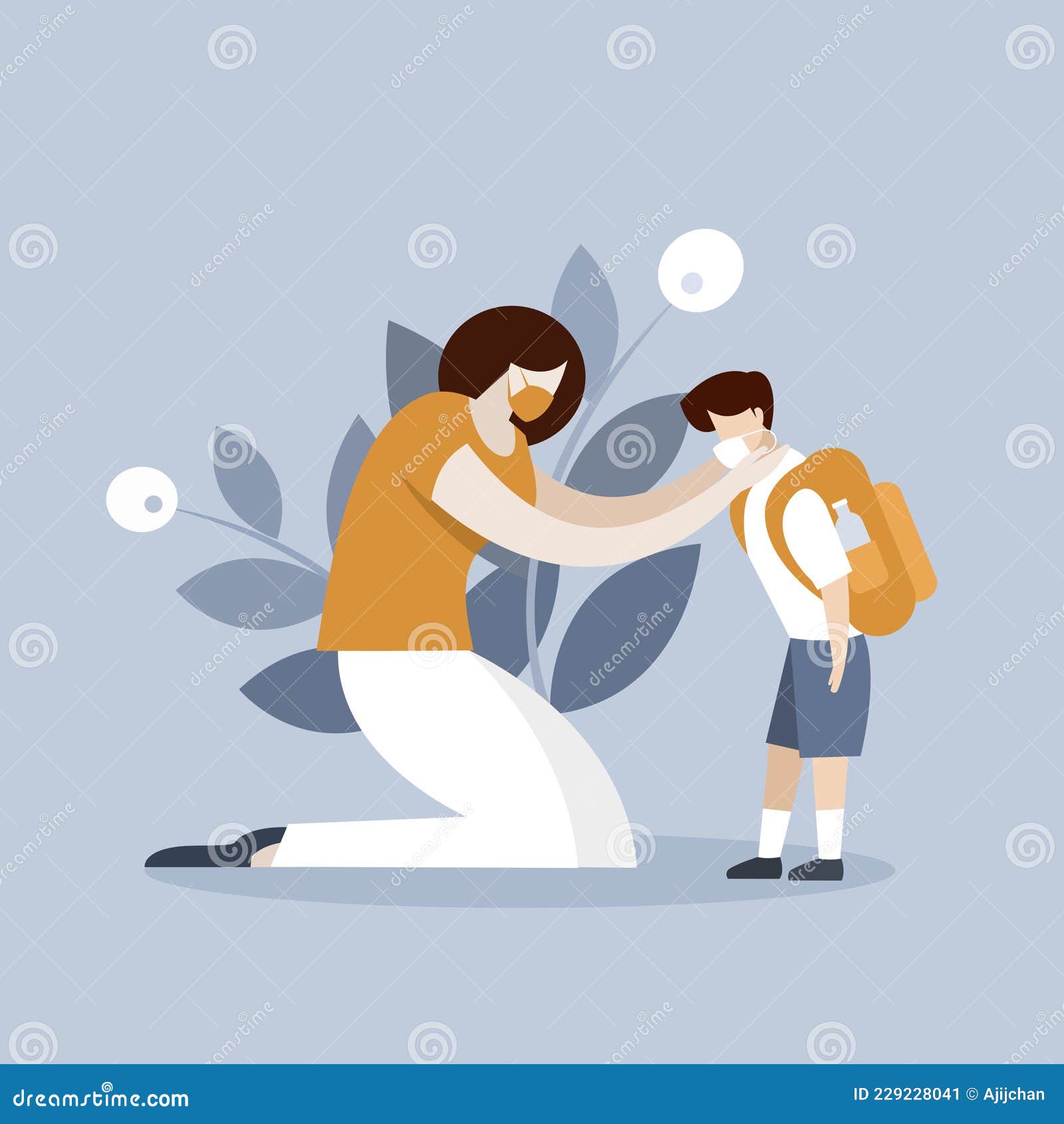 Mother Helping Her Son To Wear the Protective Mask before Going School ...