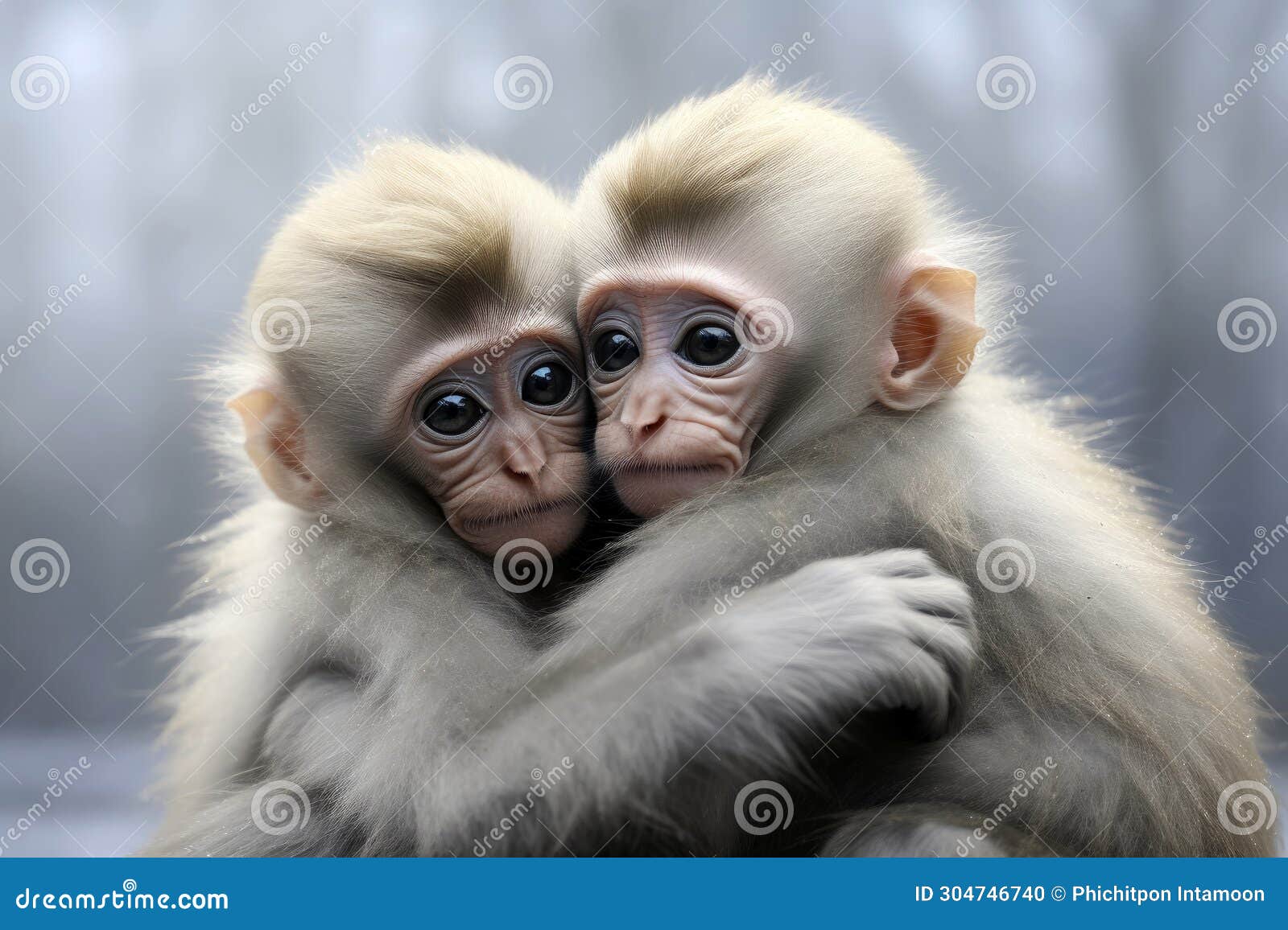 Mother Monkey with Her Monkey Child Hug Together in Shinning Light ...