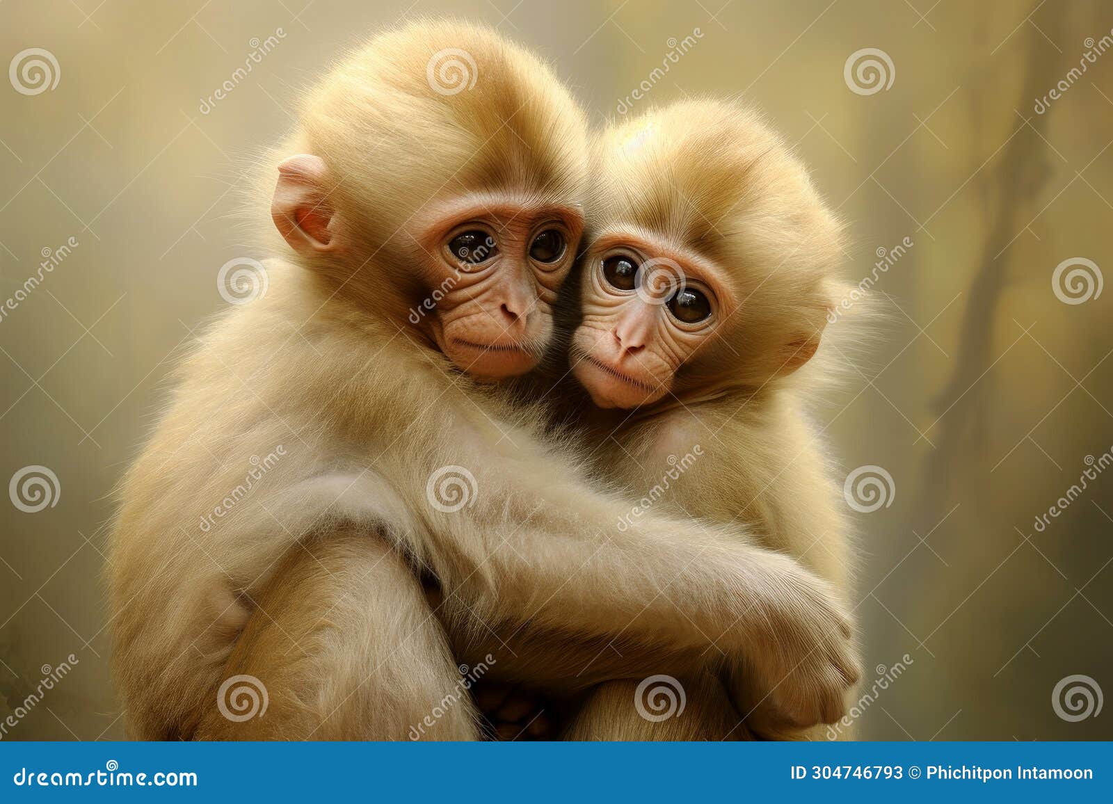 Mother Monkey with Her Monkey Child Hug Together in Shinning Light ...