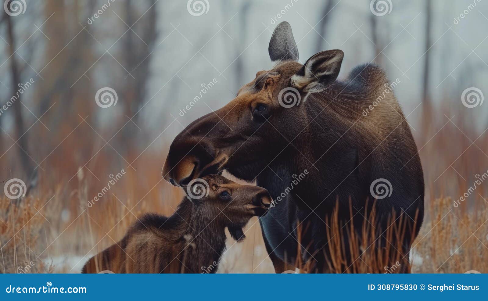 A Mother Moose and Her Calf in a Field of Tall Grass, AI Stock Photo ...