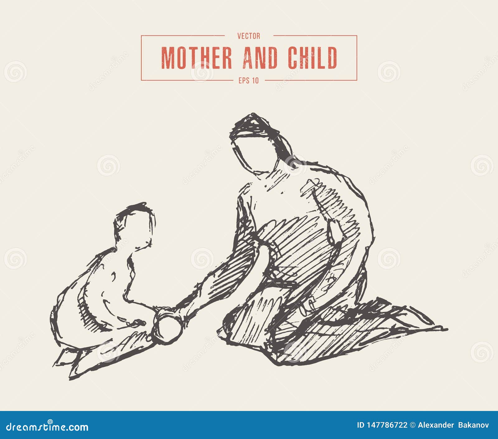 Mother Playing Child, Hand Drawn Vector Sketch Stock Vector ...