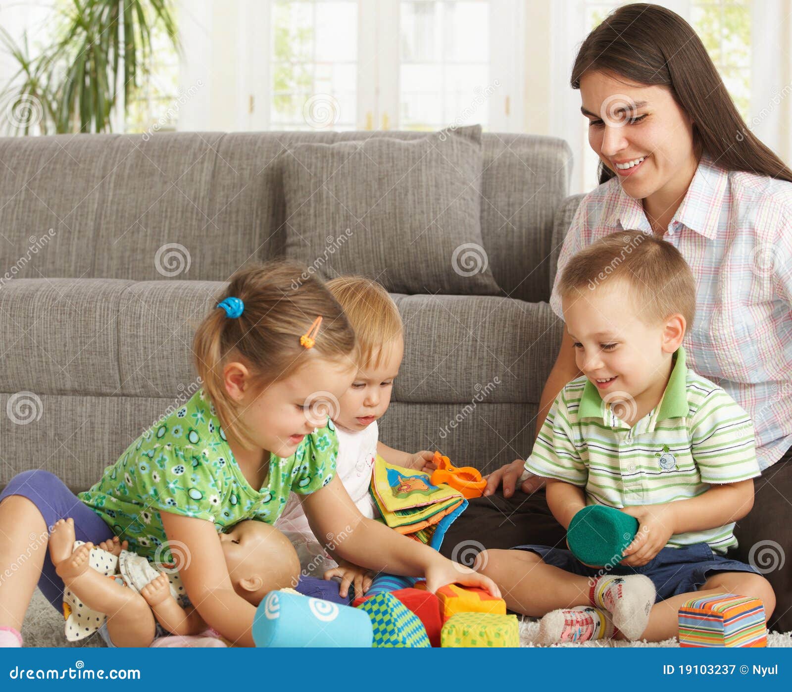 Mother Playing with Children at Home Stock Image - Image of brothers ...