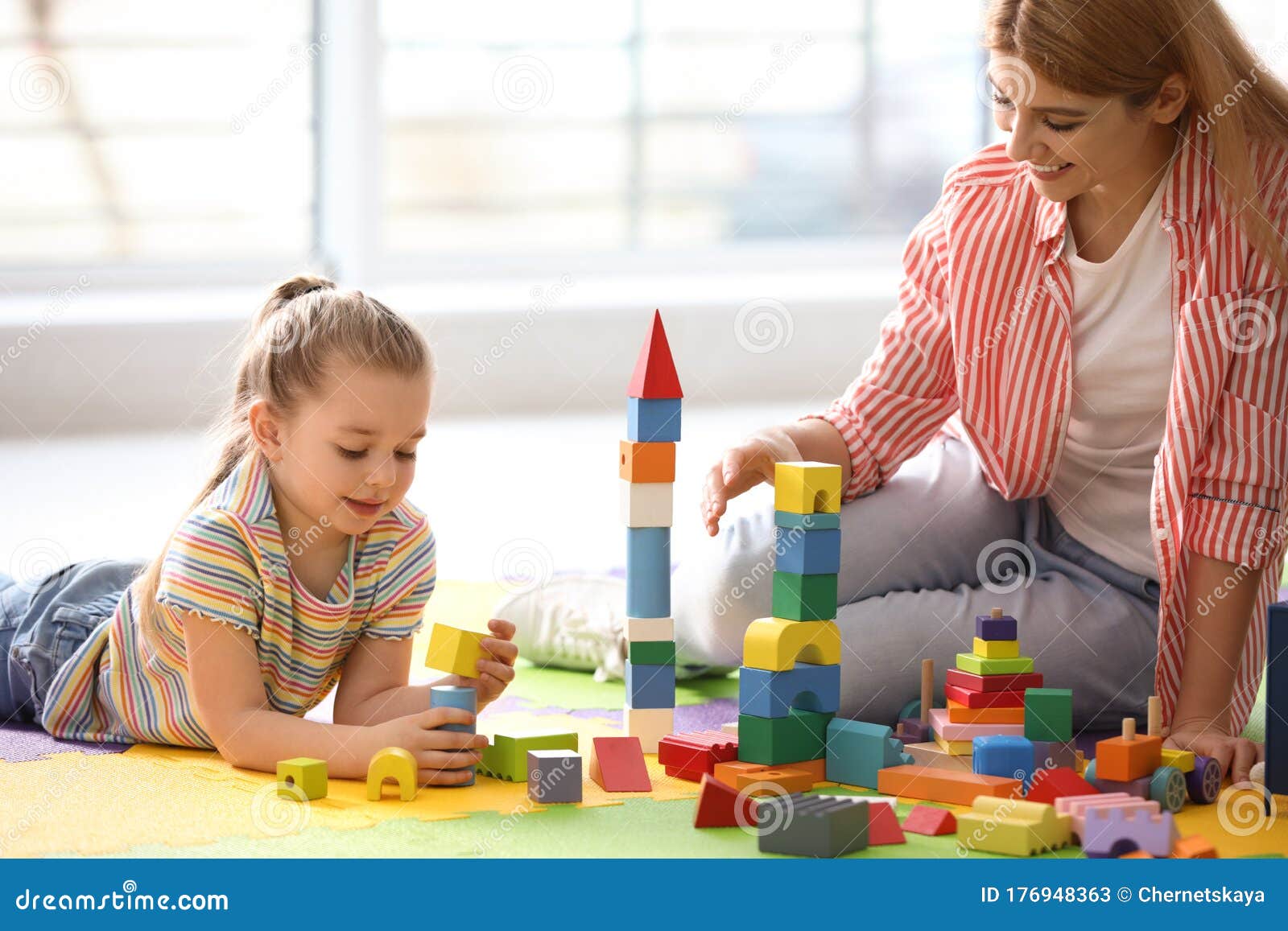 Mother Playing with Her Children Stock Image - Image of daughter, girl ...