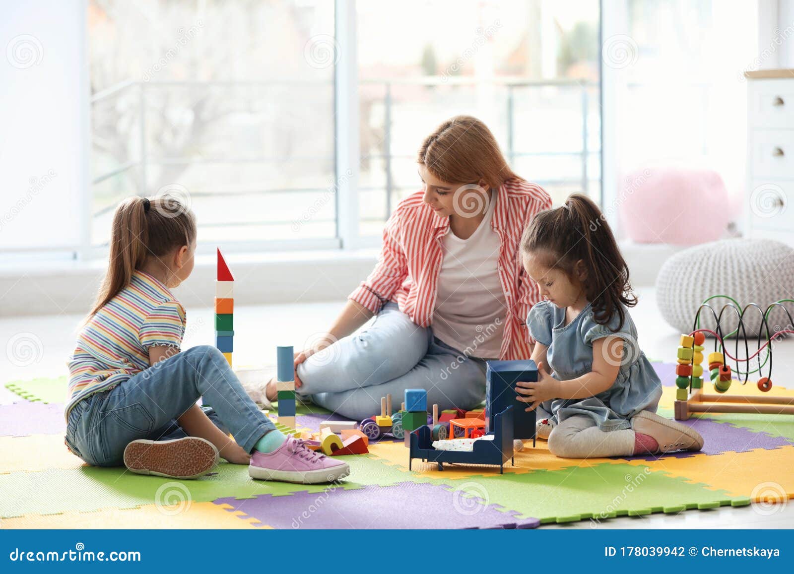 Mother Playing with Her Children Stock Photo - Image of female, people ...