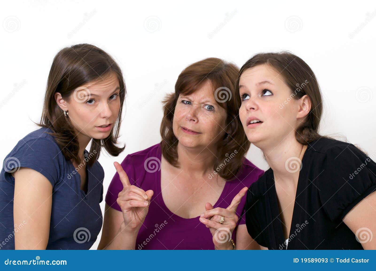 Mother Pointing Fingers at Daughters Stock Image - Image of expression ...