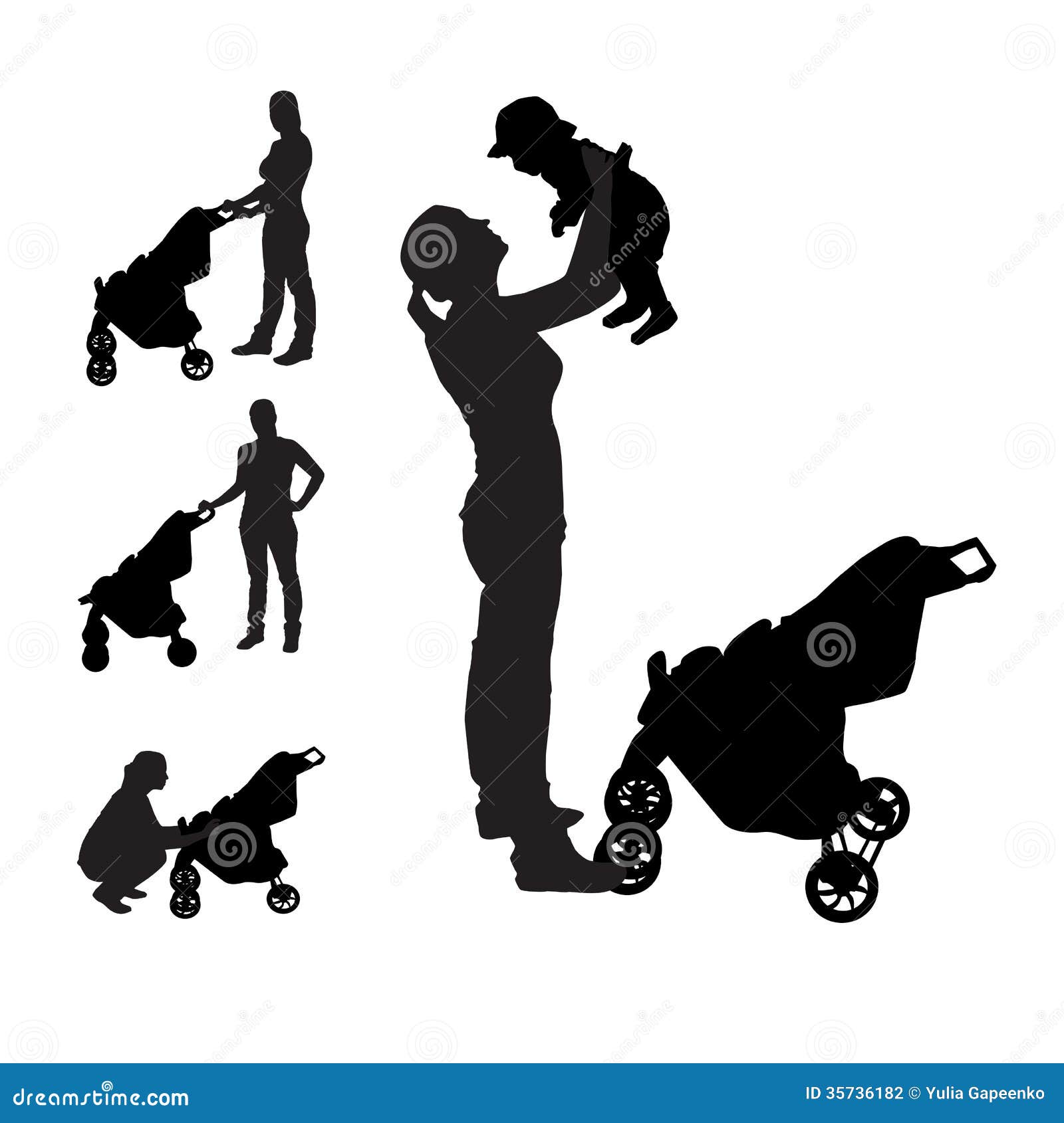 Mother with Pram Silhouette Vector Illustration Stock Vector ...