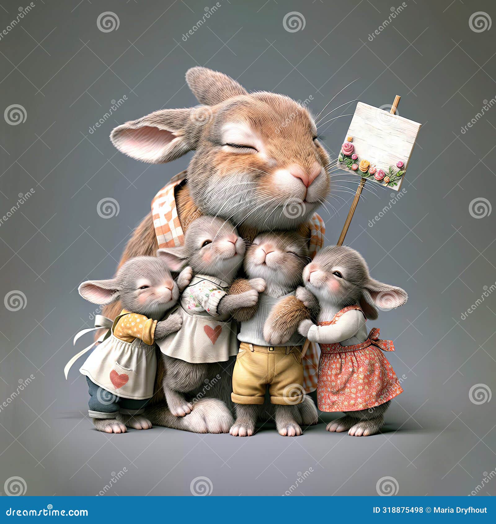 Mother Rabbit with Babies and Blank Sign Stock Illustration ...