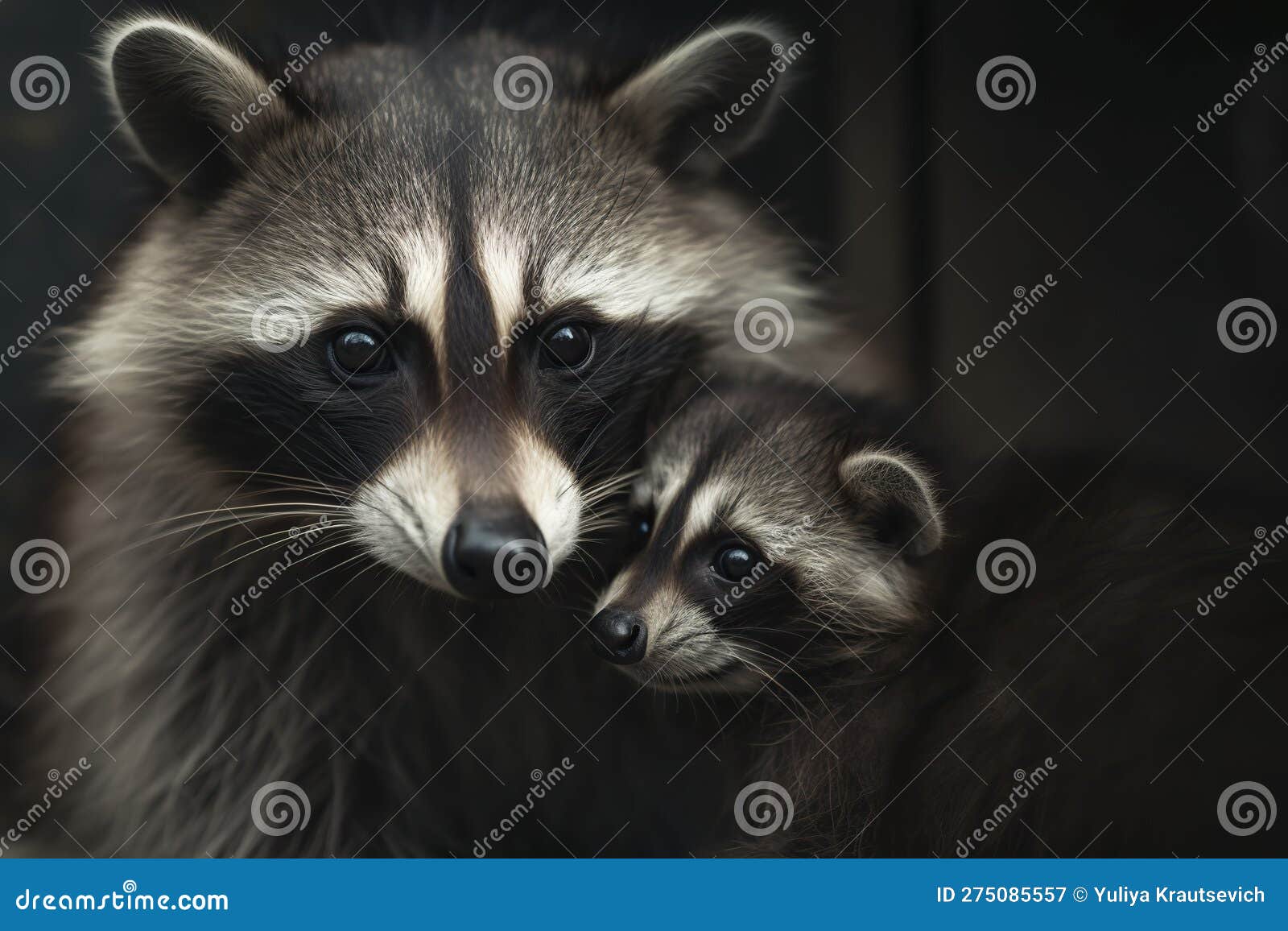 Mother Raccoon with Little Raccoon. Generative AI Stock Illustration ...