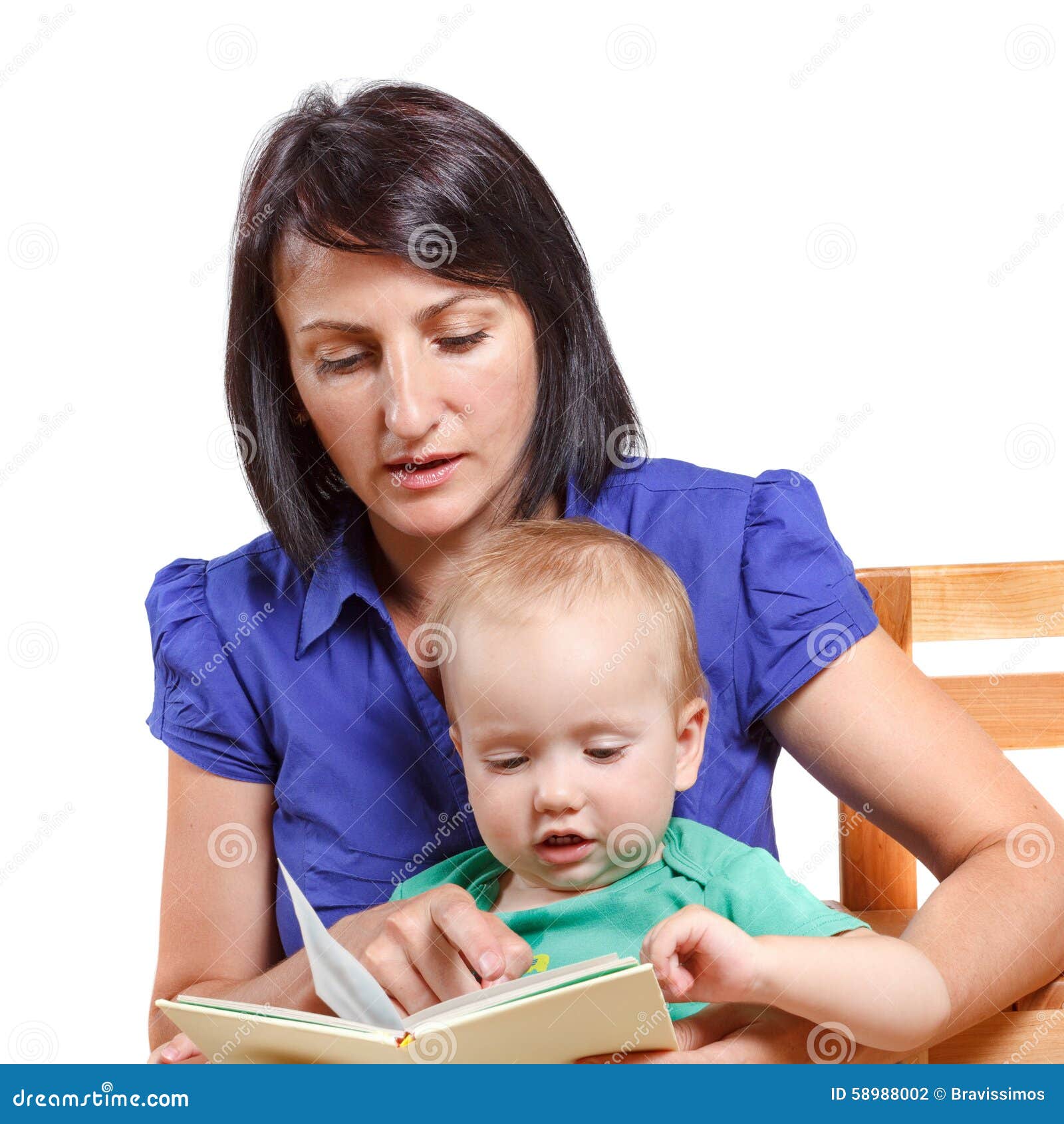 Mother Reading a Book To His Mischievous Kid. Isolated on White Stock ...