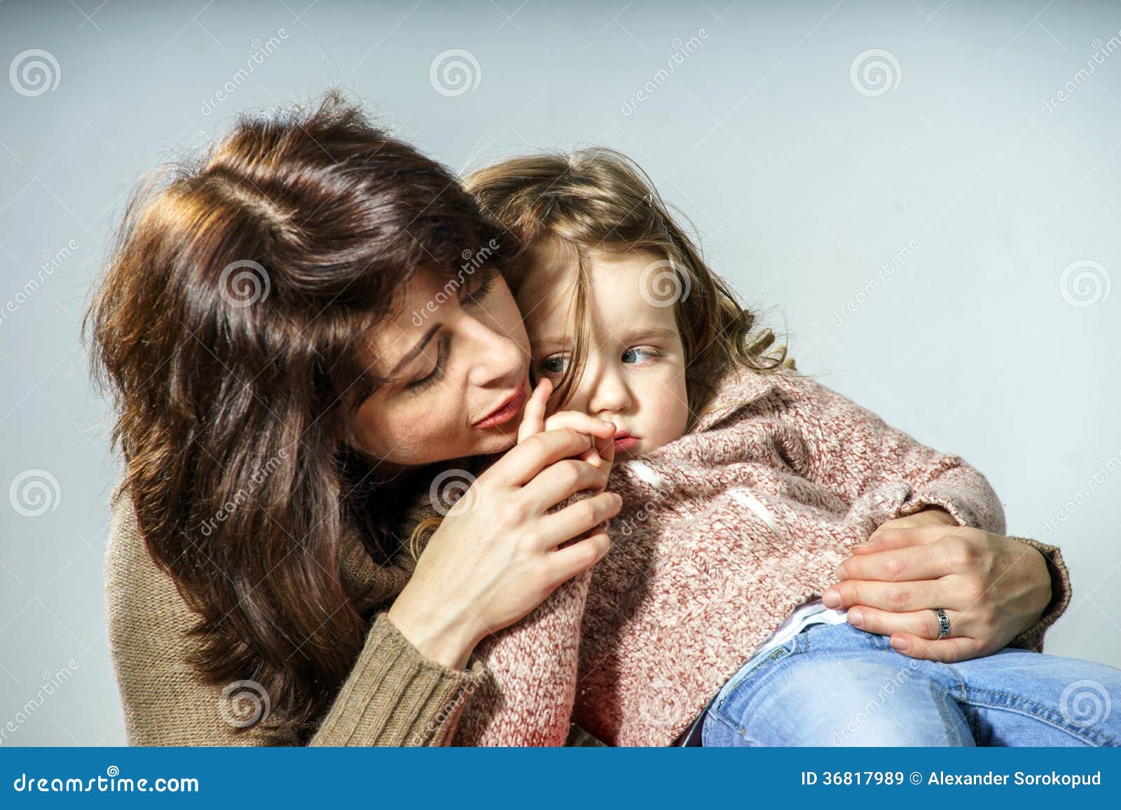 Mother Reassuring Little Daughter Stock Image - Image of face ...