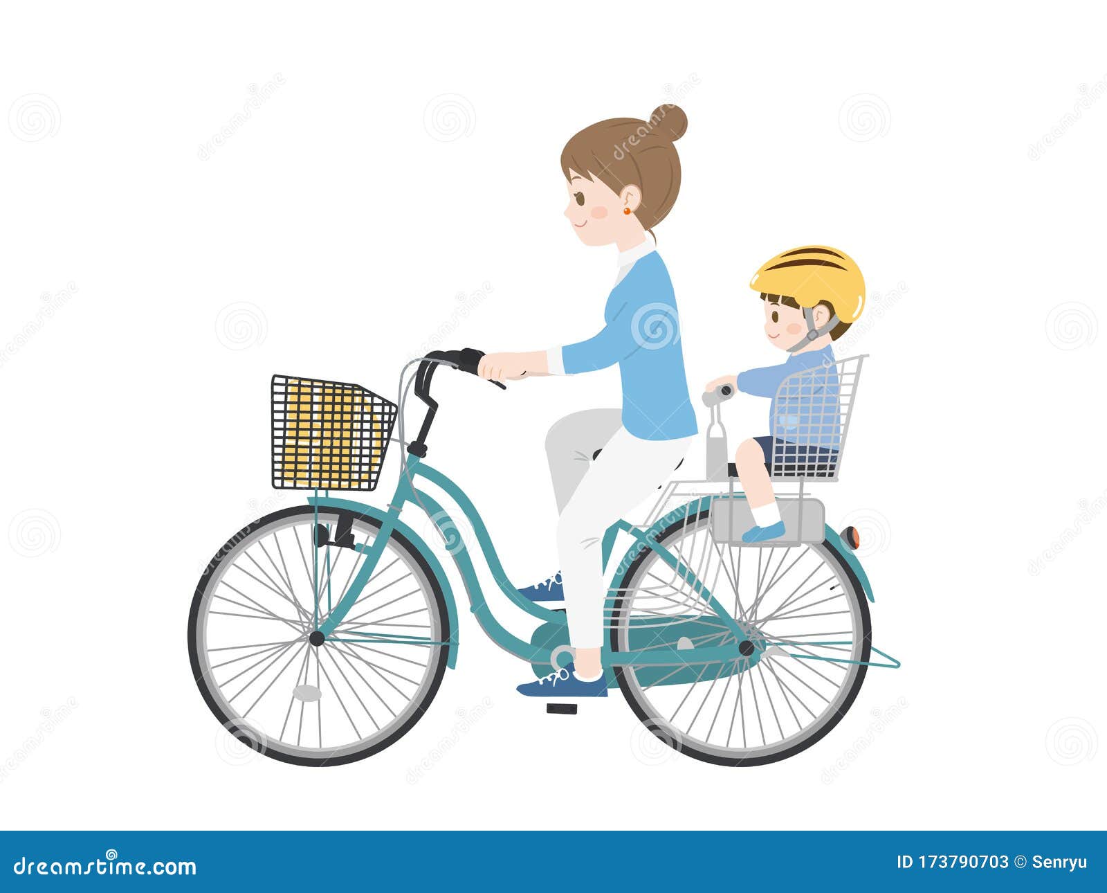 Mother riding a bicycle stock vector. Illustration of bicycle - 173790703
