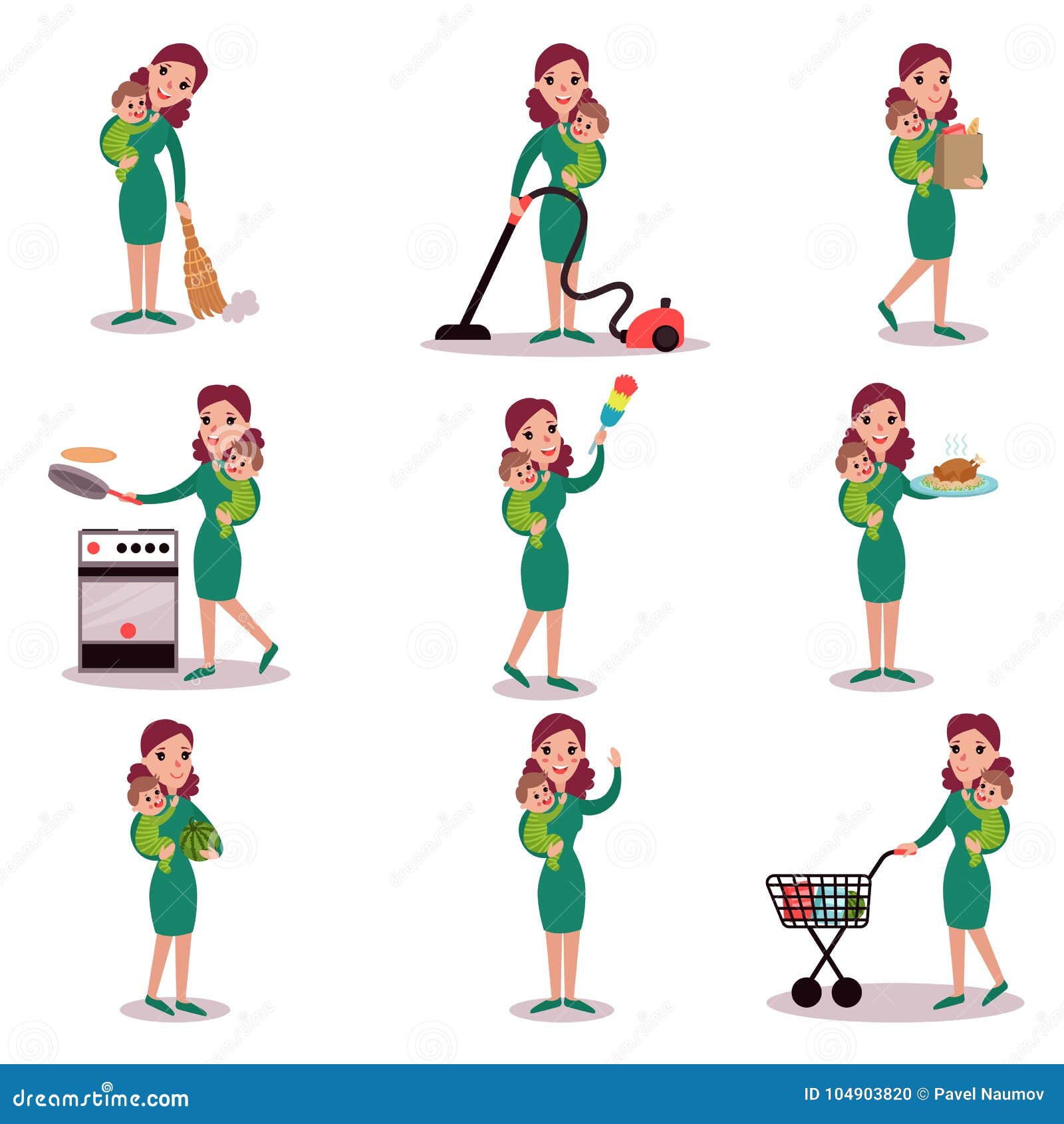 Mother daily Routine Activities, Super Mom Concept, Vector ...