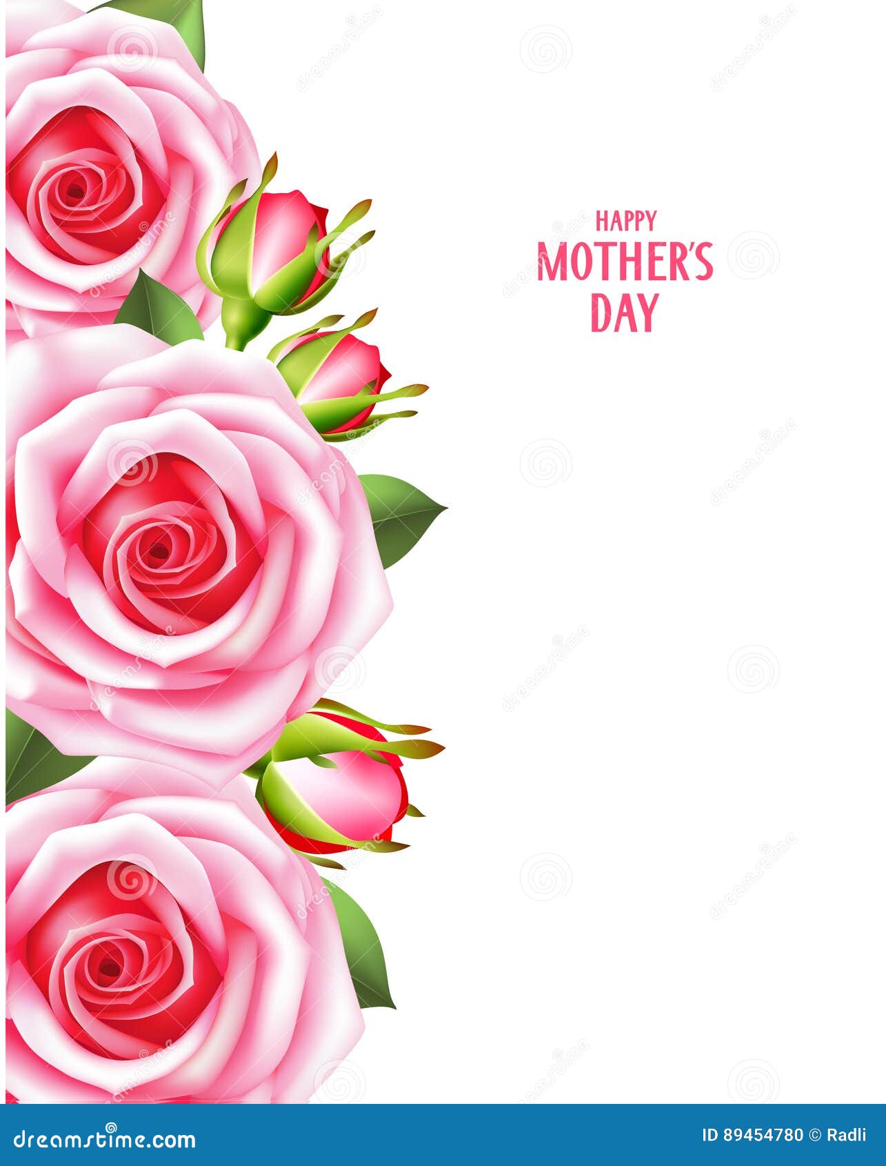 Mother`s Day Card With Pink Roses Happy Mother`s Day Vector