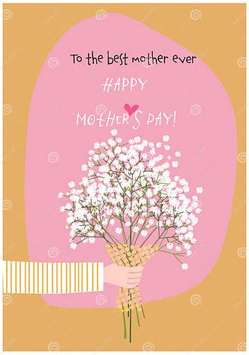 Mother´s Day Greetin Card With Hand Of A Person Giving Flowers Stock