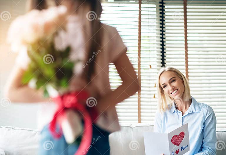 Mother`s Day Surprise Stock Image Image Of Happy Back 145493711