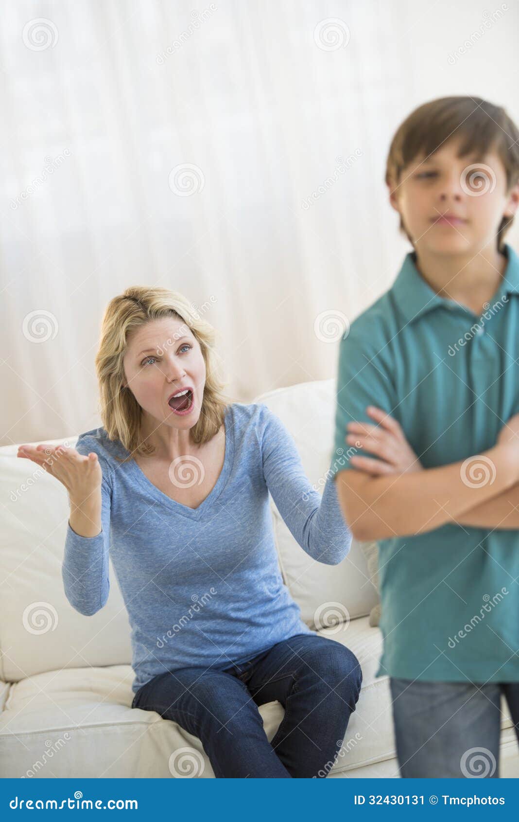 Mother Shouting while Son Ignoring Her at Home Stock Image - Image of ...