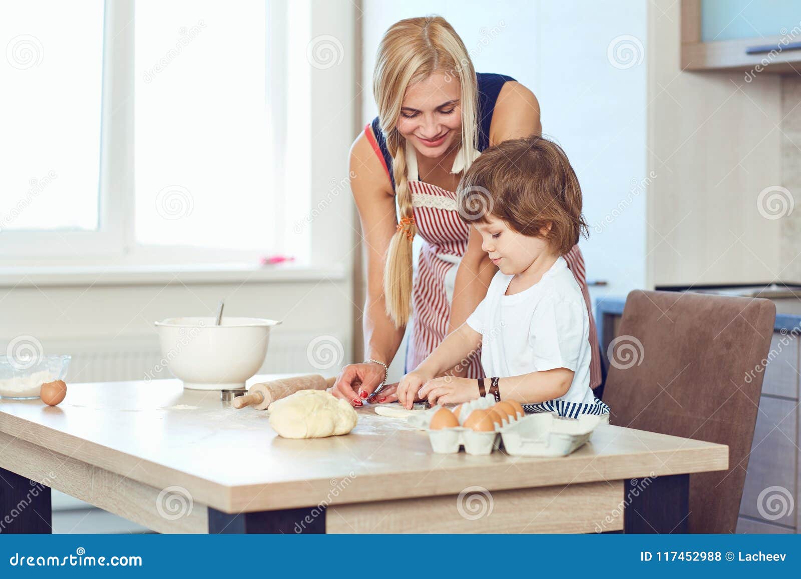 Mother and Son Bake Cakes in the Kitchen Stock Photo - Image of bonding ...