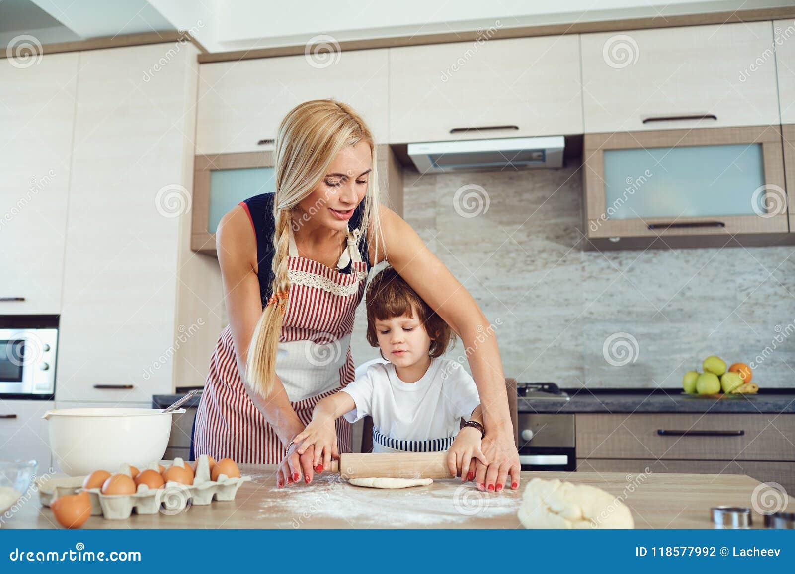 Mother and Son Bake Cakes in the Kitchen Stock Photo - Image of food ...