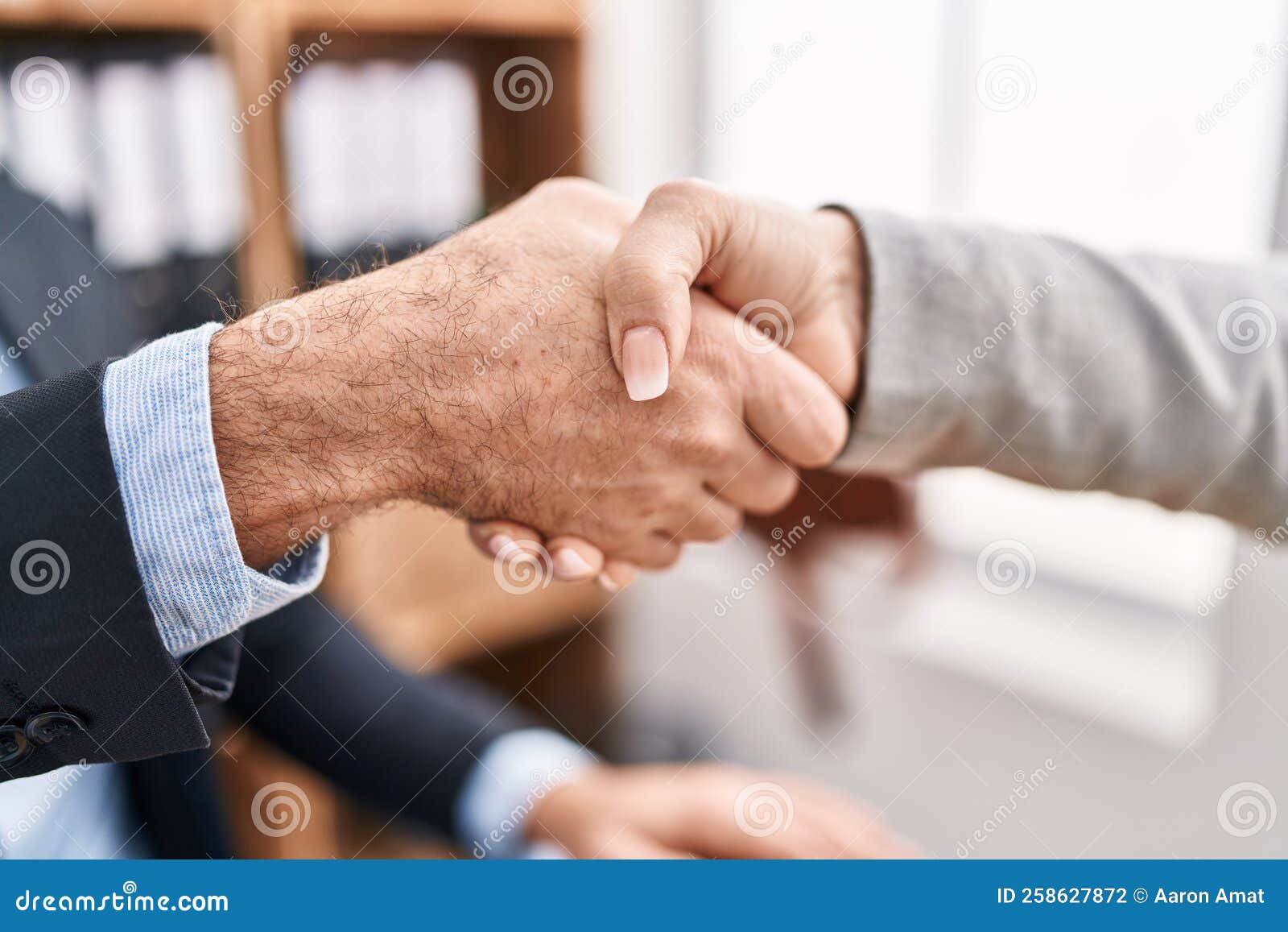 Mother and Son Business Workers Shake Hands at Office Stock Photo ...
