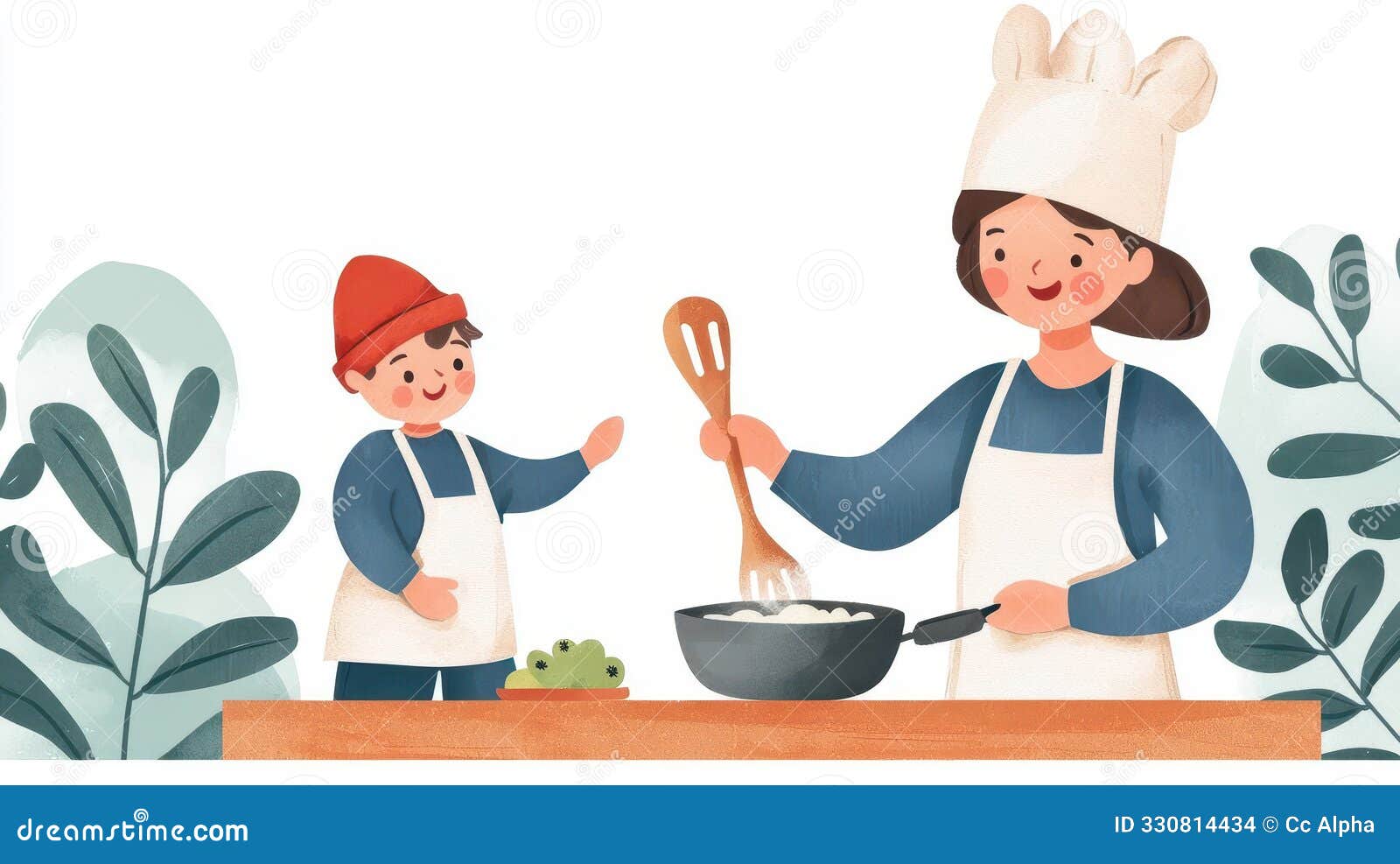 Mother and Son Cooking Together in Kitchen Stock Illustration ...