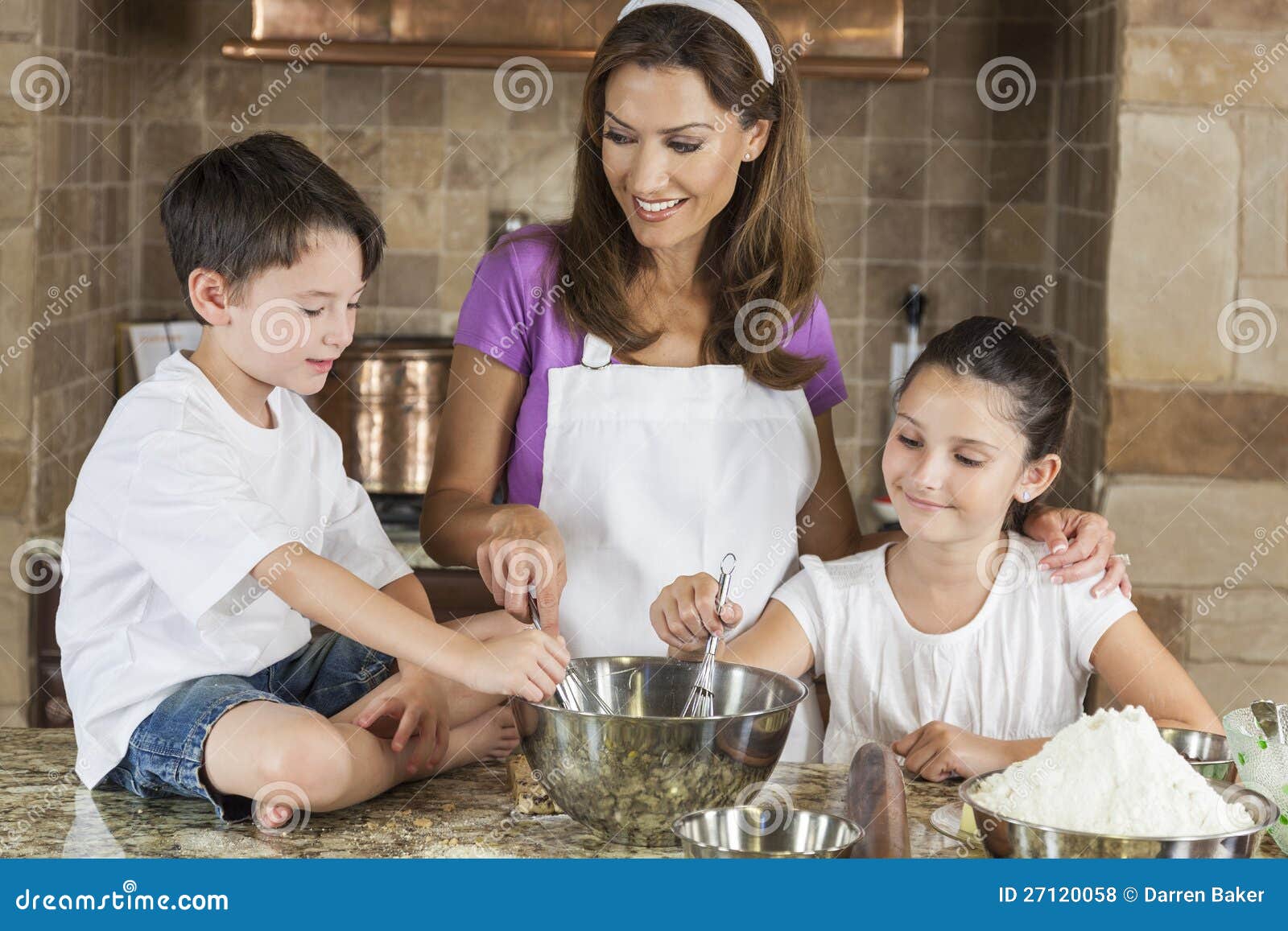 Mother Son Daughter Family Baking in a Kitchen Stock Photo - Image of ...