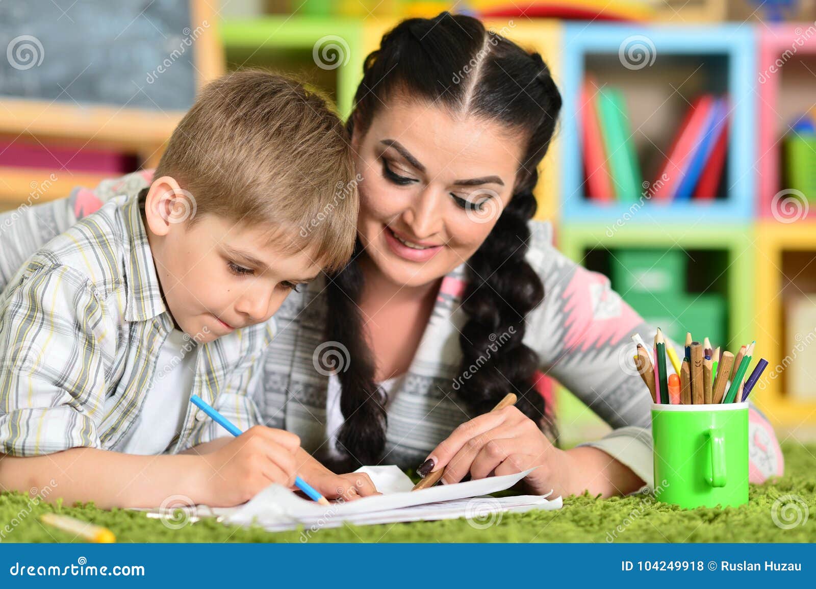 Mother and Son Doing Homework Stock Photo - Image of knowledge, gaiety ...
