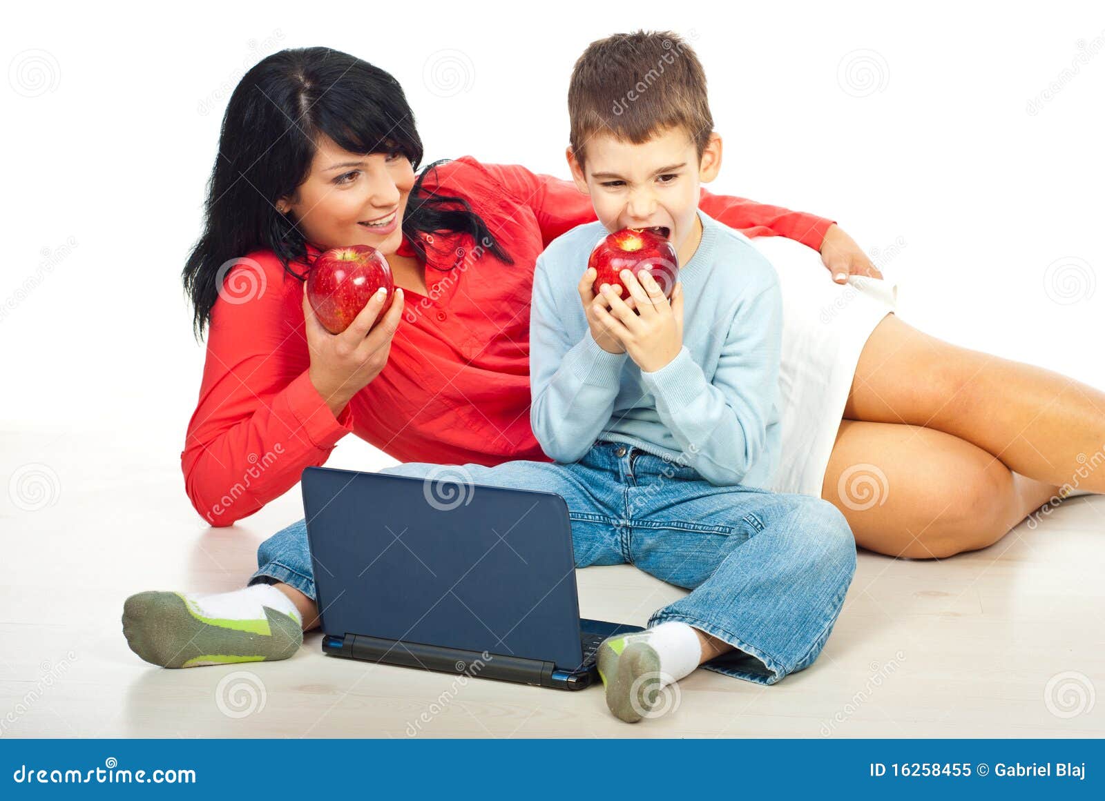 Mother and Son Eating Apples Stock Image - Image of fresh, conversation ...