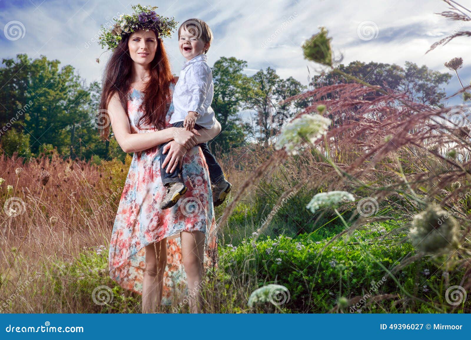 Mother and Son Enjoy Summer Day. Stock Image - Image of meadow, family ...
