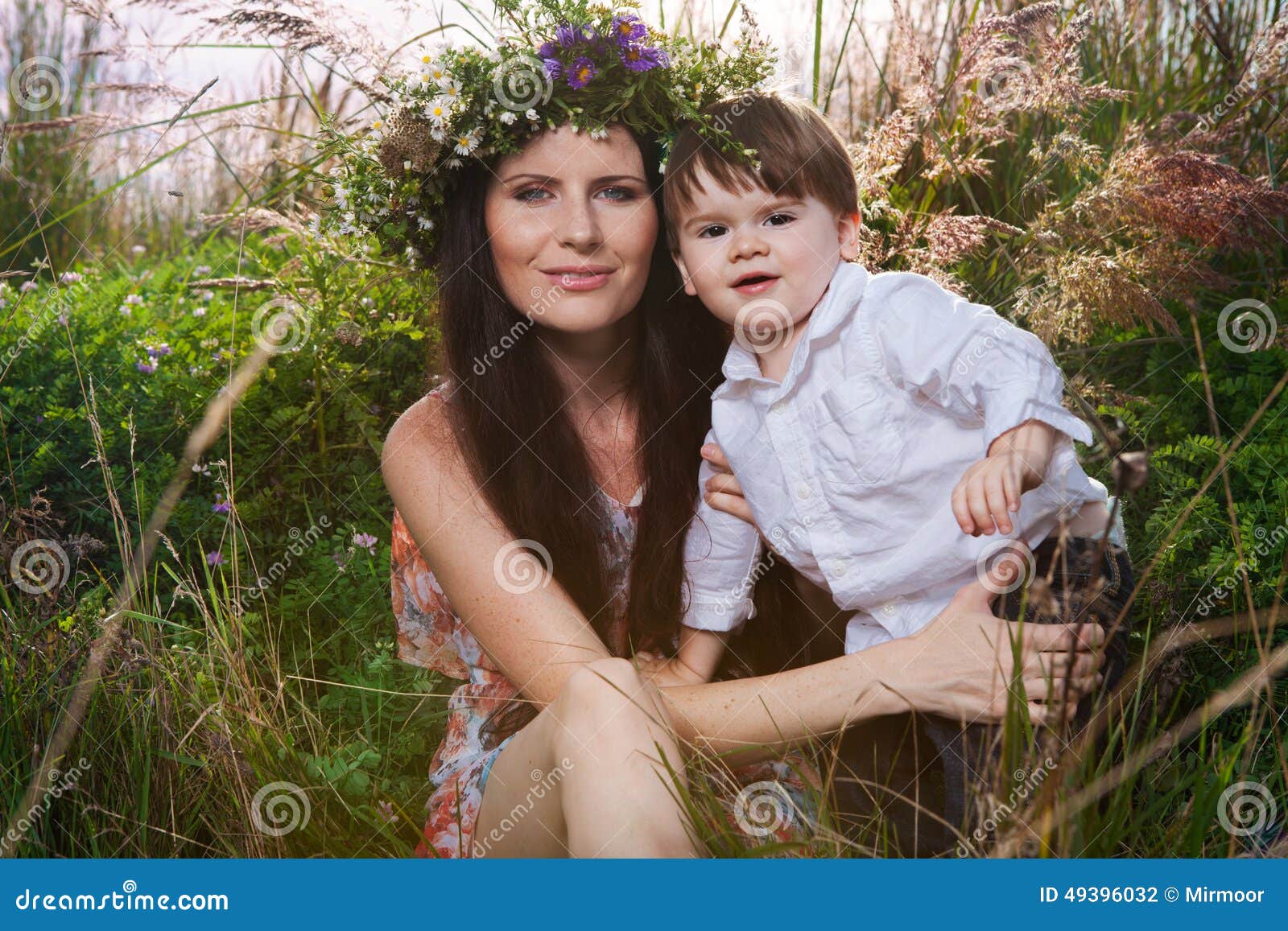 Mother and Son Enjoy Summer Day. Stock Photo - Image of flowers, love ...
