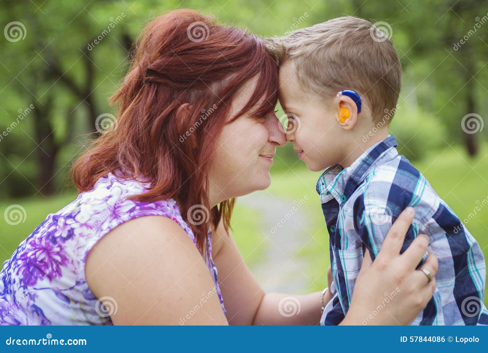 Mother and Son in Forest Having Fun Stock Photo - Image of deaf, garden ...