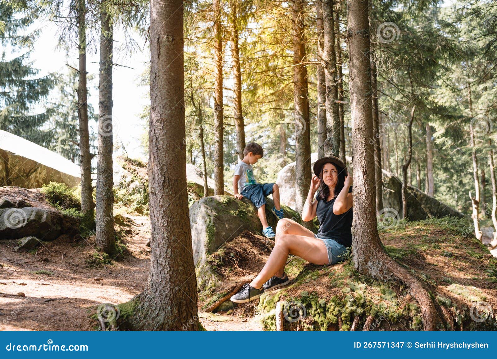 Mother and Son Having Rest on Vacation in Mountains Stock Image - Image ...