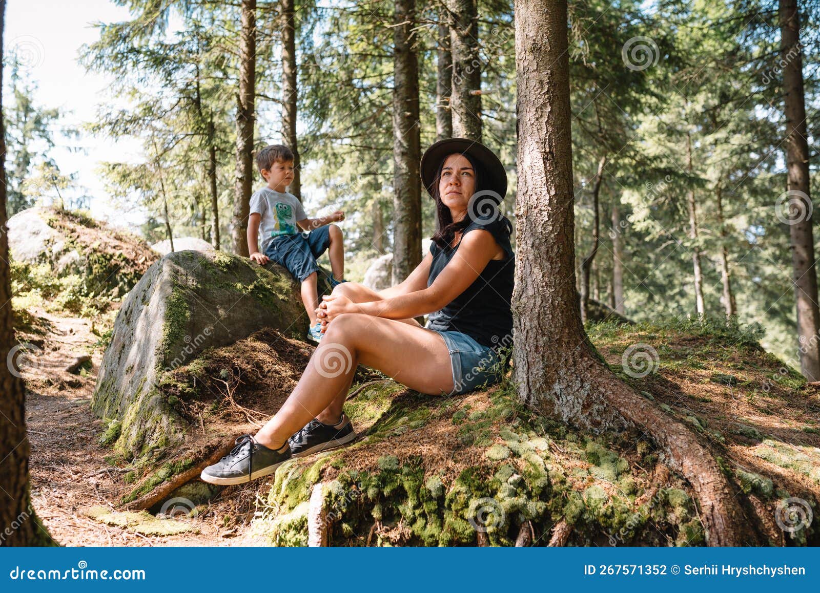 Mother and Son Having Rest on Vacation in Mountains Stock Photo - Image ...