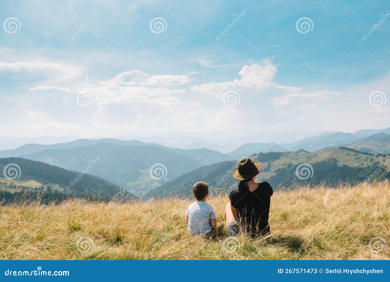 Mother and Son Having Rest on Vacation in Mountains Stock Image - Image ...