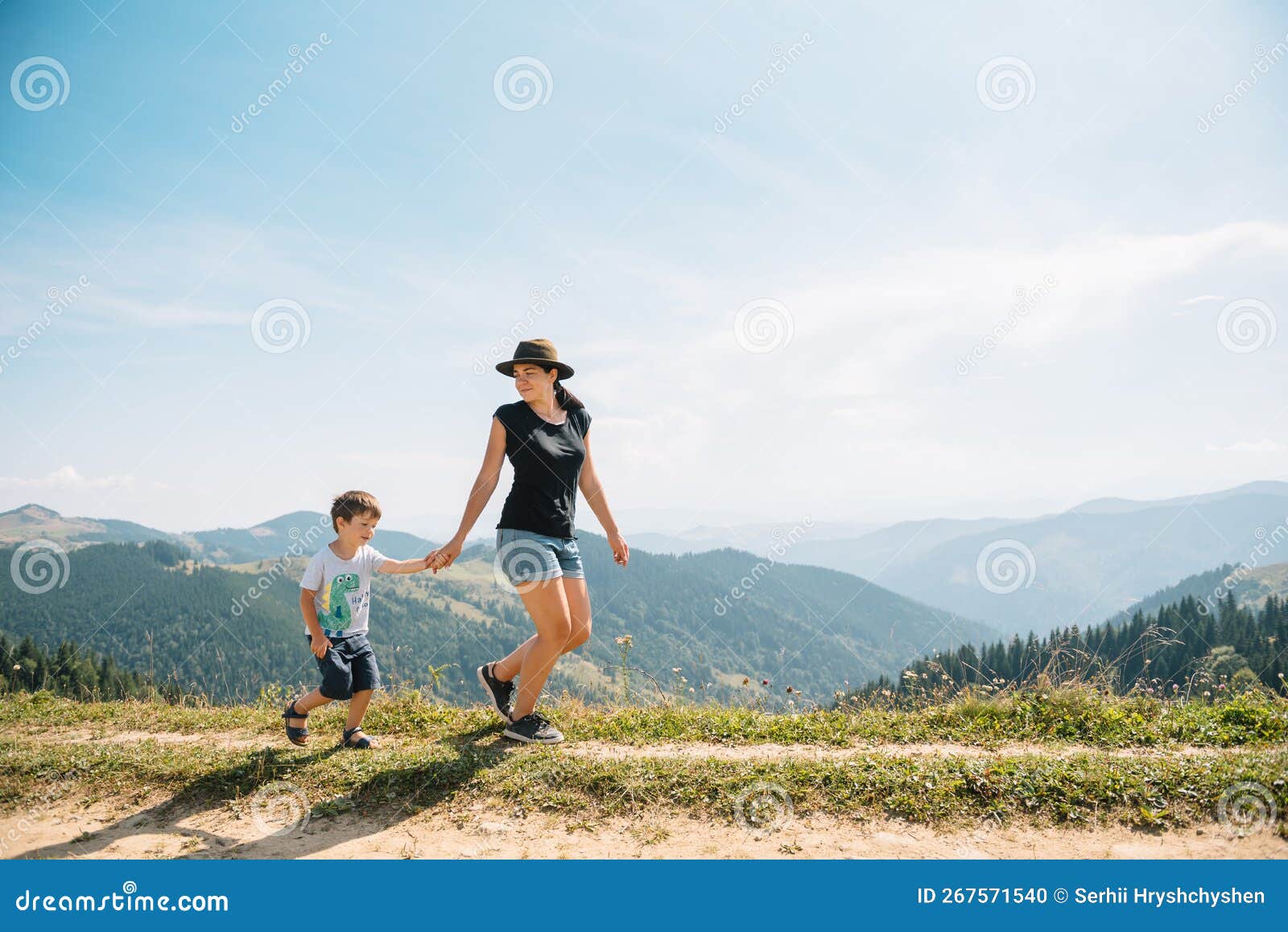 Mother and Son Having Rest on Vacation in Mountains Stock Photo - Image ...
