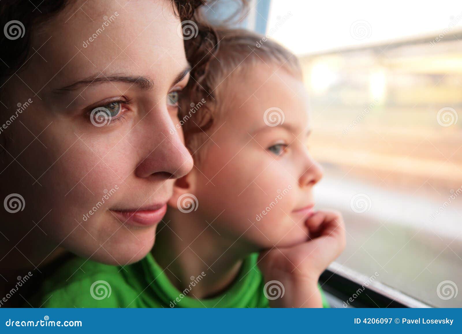 Mother and Son Look in Window Stock Image - Image of head, attitude ...