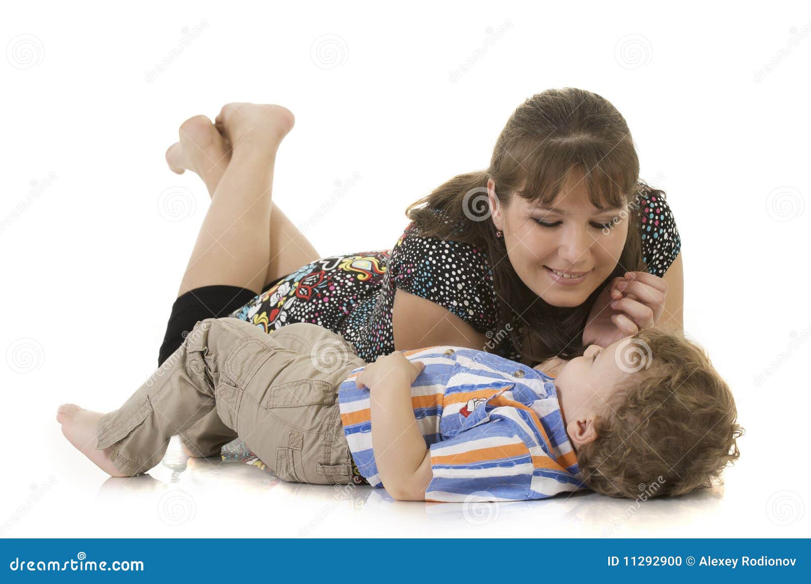 Mother and Son Lying on the Floor Stock Photo - Image of beautiful ...