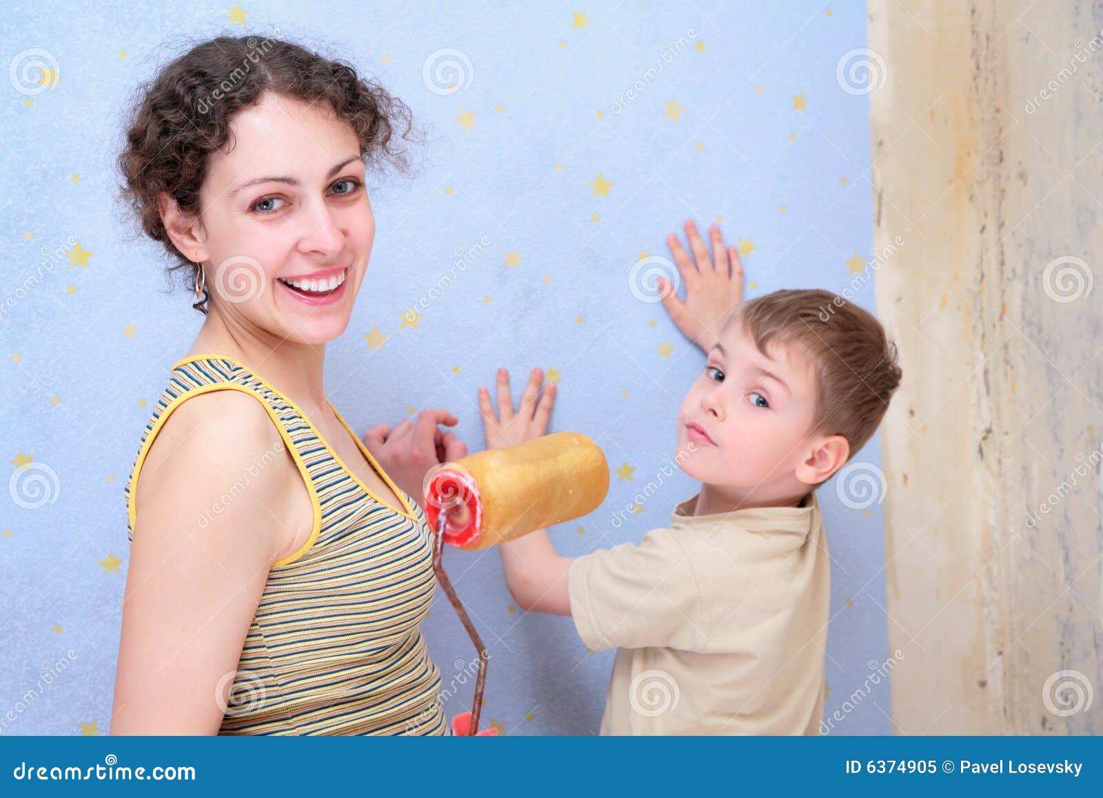 Mother and son repair room stock image. Image of glue - 6374905