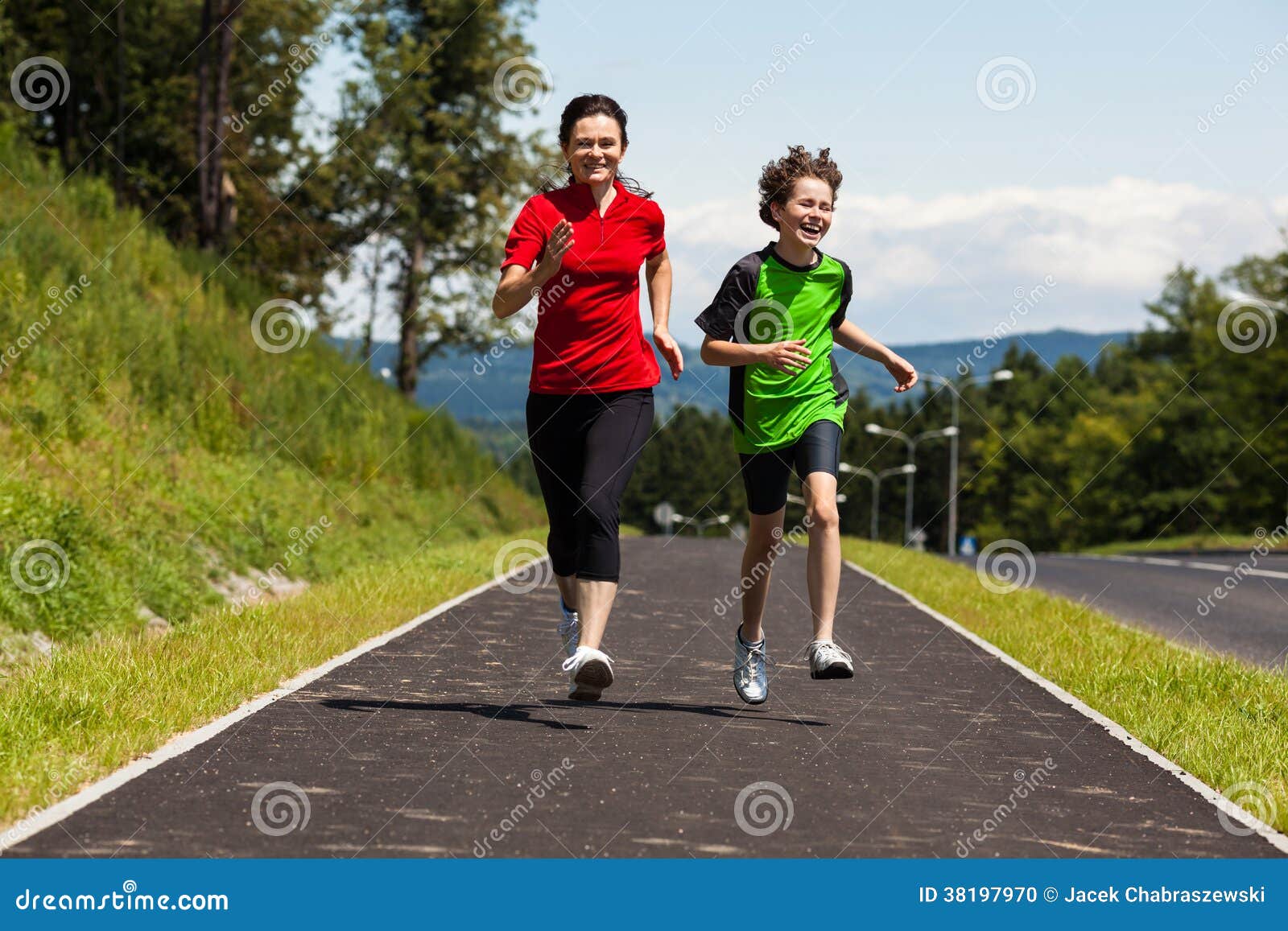 Mother and son running stock photo. Image of action, female - 38197970