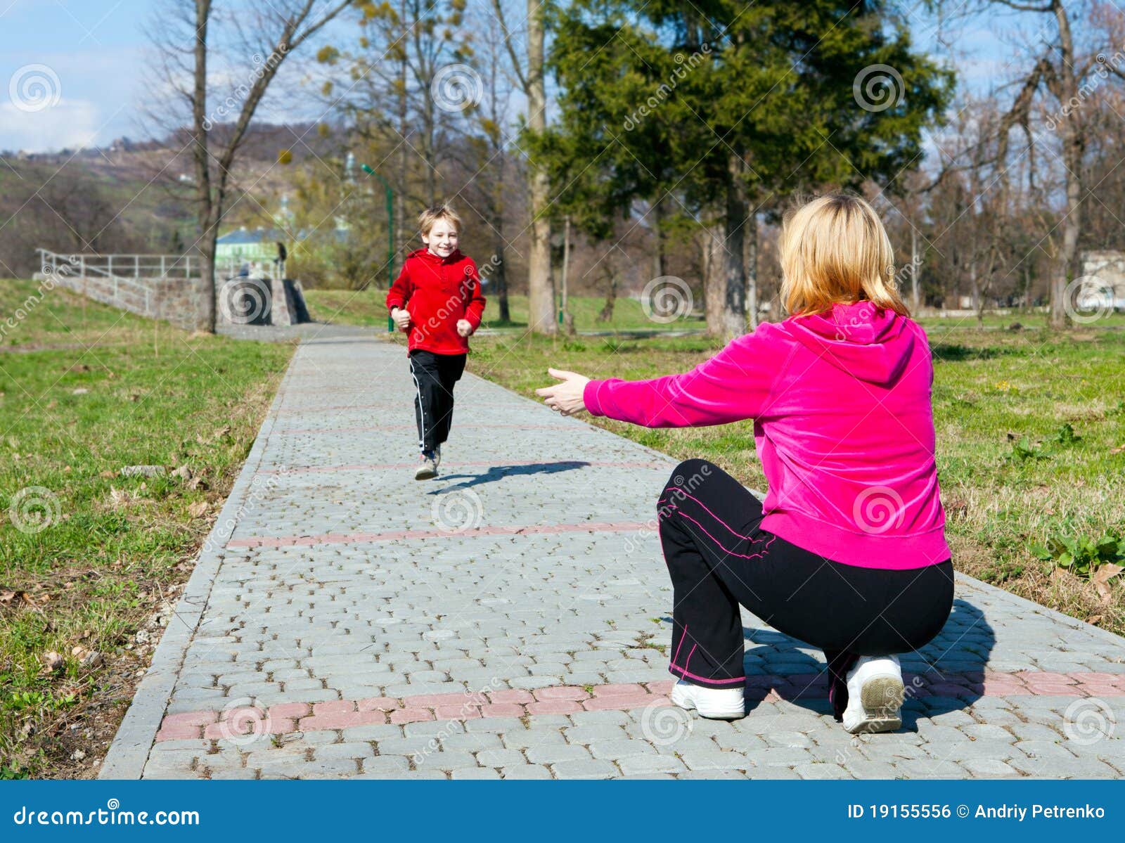Mother with the Son Running on Park Stock Photo - Image of happy, away ...