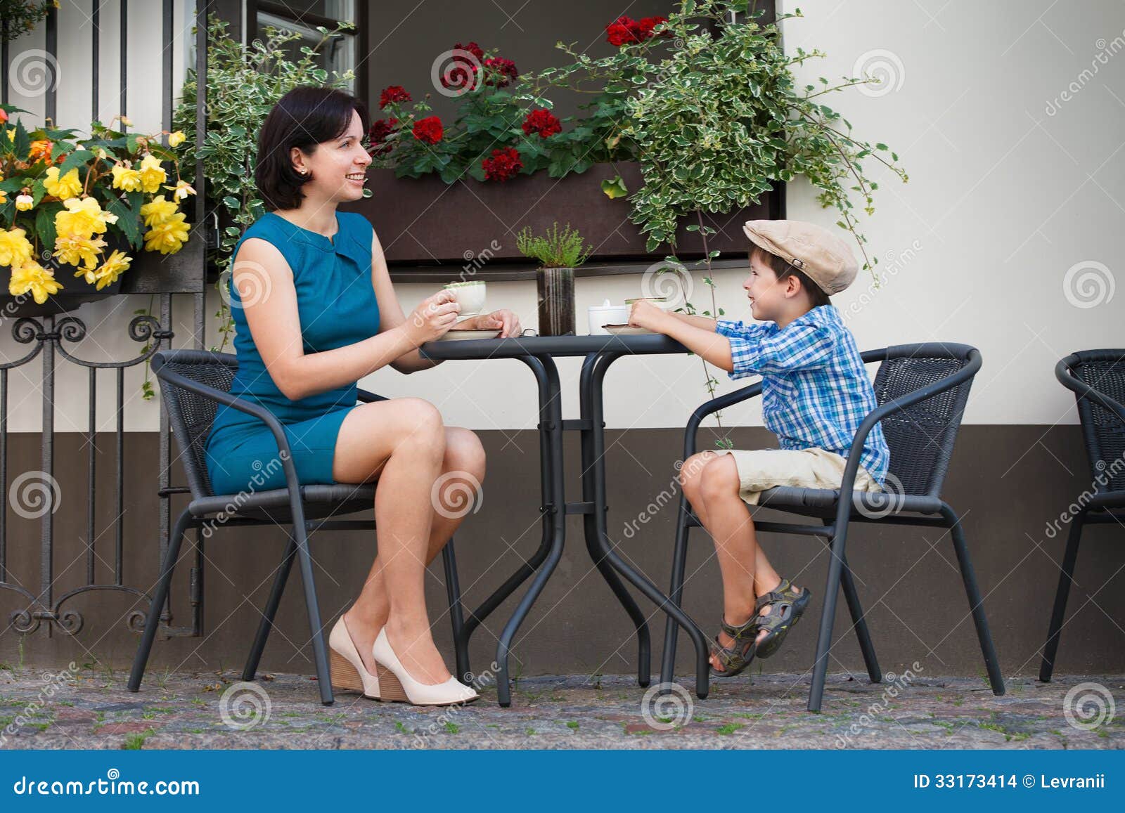 Mother and Son Sitting in Outdoor Cafe Stock Photo - Image of happy ...