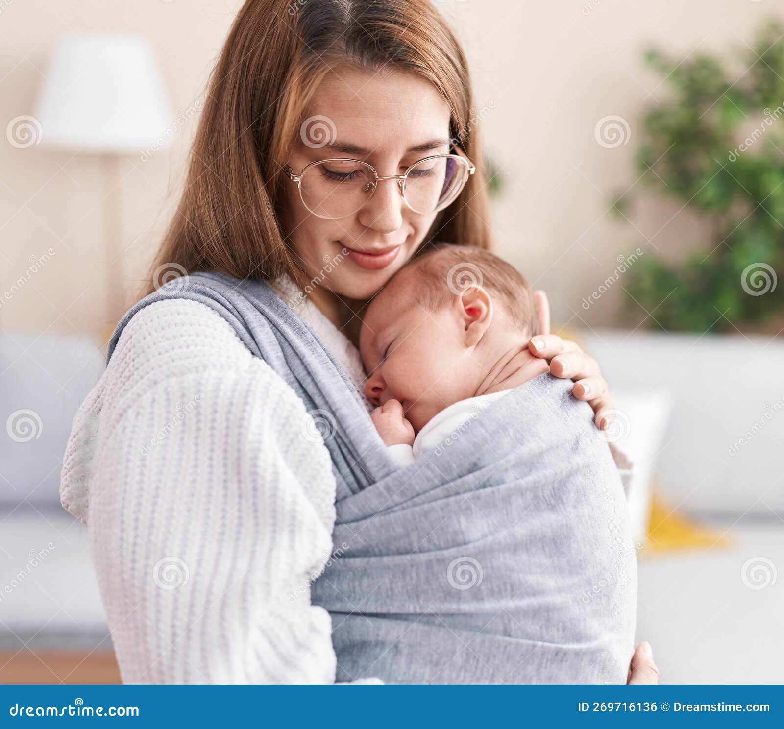 Mother and Son Sleeping Baby Standing at Home Stock Photo - Image of ...